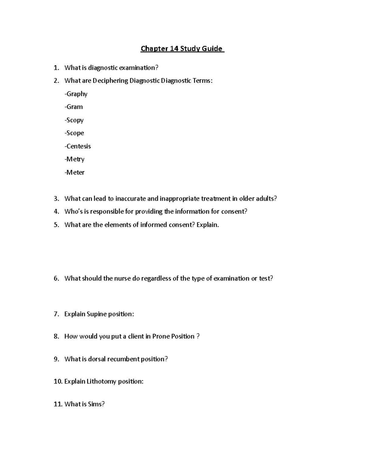 Chapter 14 Study Guide - Chapter 14 Study Guide What is diagnostic ...