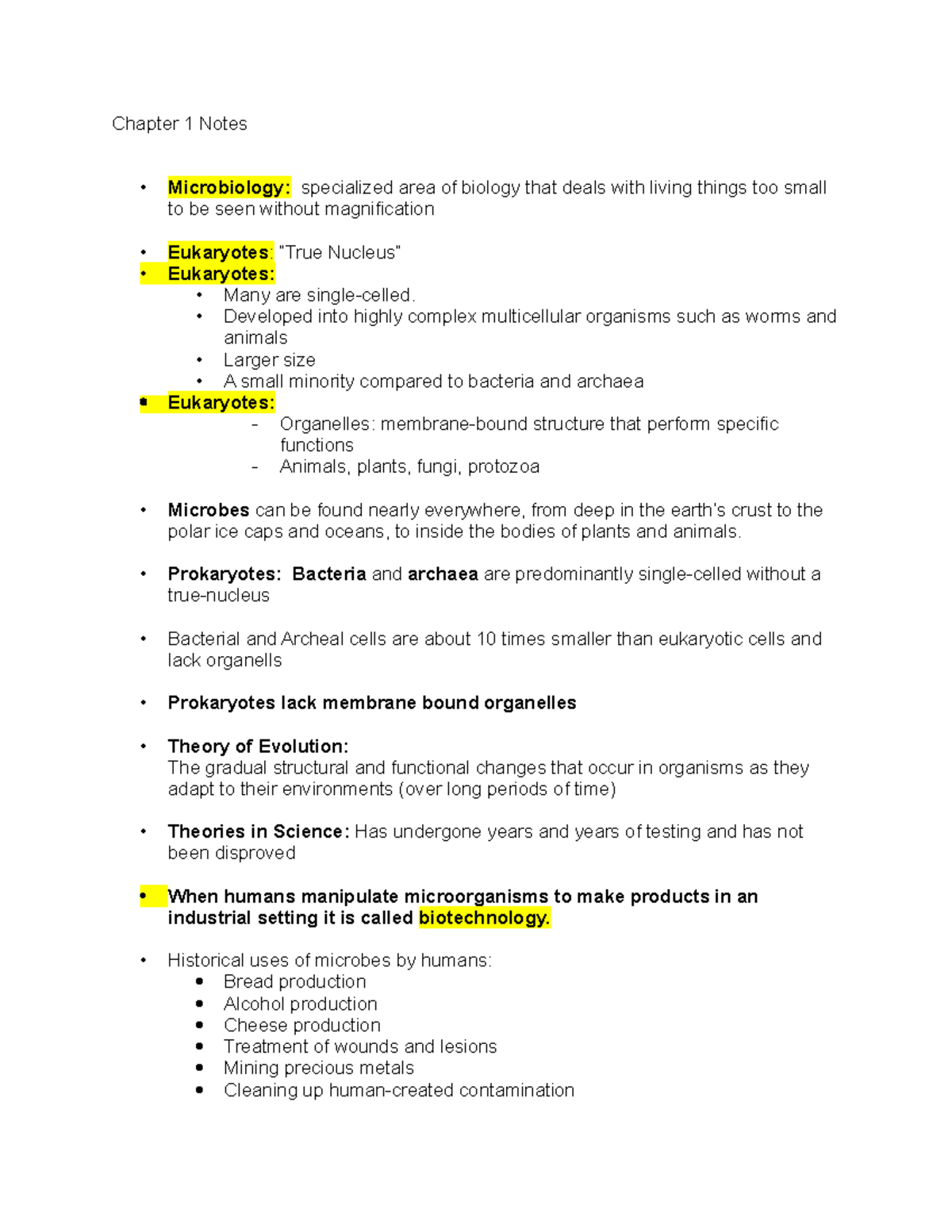Chapter 1 Micrbiology notes - Chapter 1 Notes Microbiology: specialized ...
