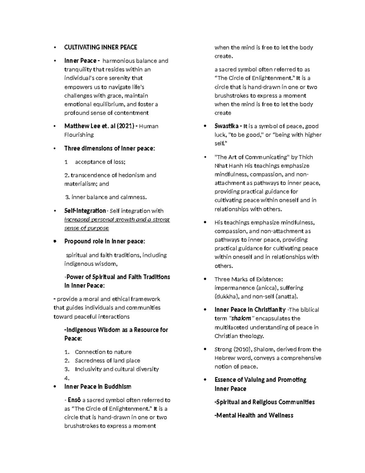 Cultivating- Inner-PEAC1 2 - • CULTIVATING INNER PEACE Inner Peace ...