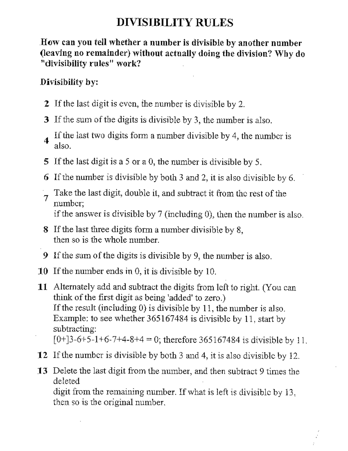 Divisibility Rules - Good - DIVISIBILITY RULES How can you tell whether a number is divisible ...