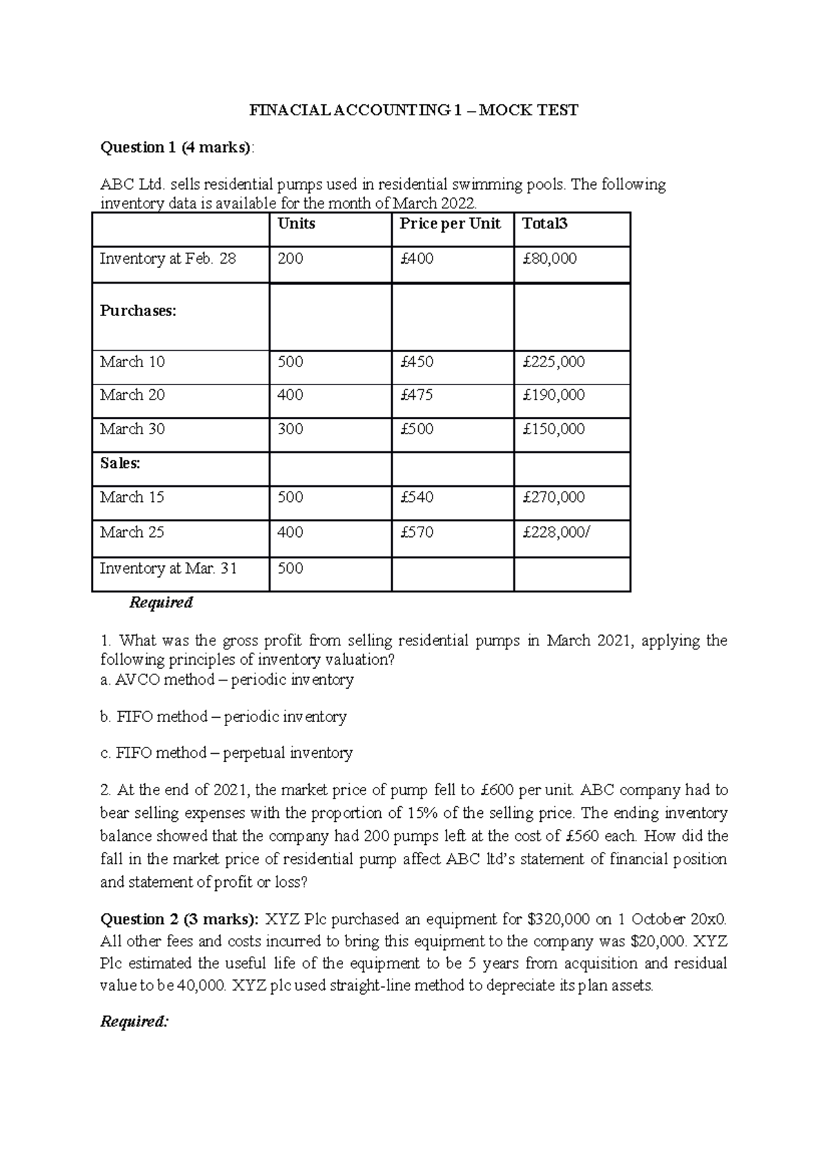 Finacial Accounting 1 Mock test - FINACIAL ACCOUNTING 1 – MOCK TEST ...