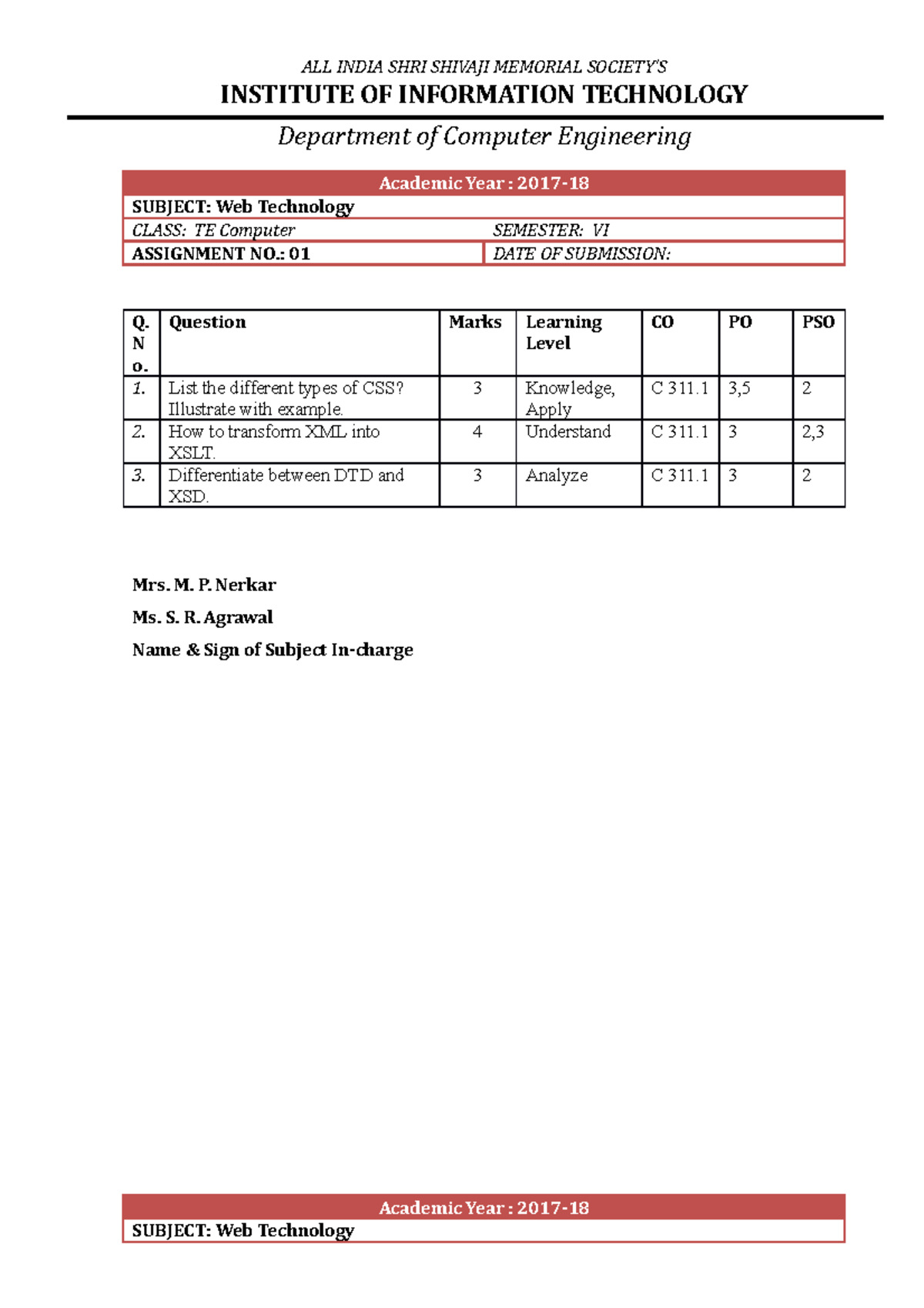 Assignment 1,2,3,4,5,ocw 2017-18 - INSTITUTE OF INFORMATION TECHNOLOGY ...