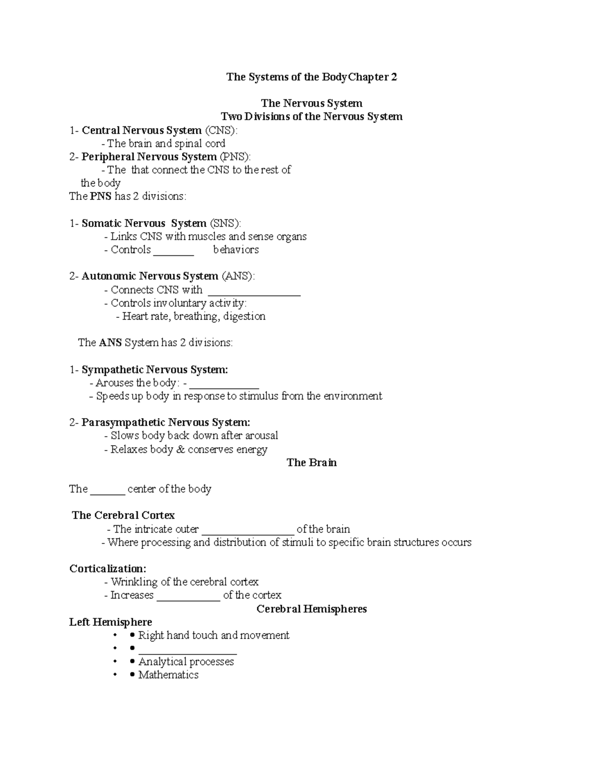 Health Psychology Chapter 2 notes - The Systems of the BodyChapter 2 ...