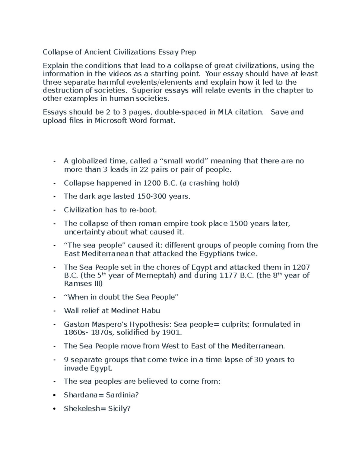 Collapse of Ancient Civilizations Essay Prep - Your essay should have ...