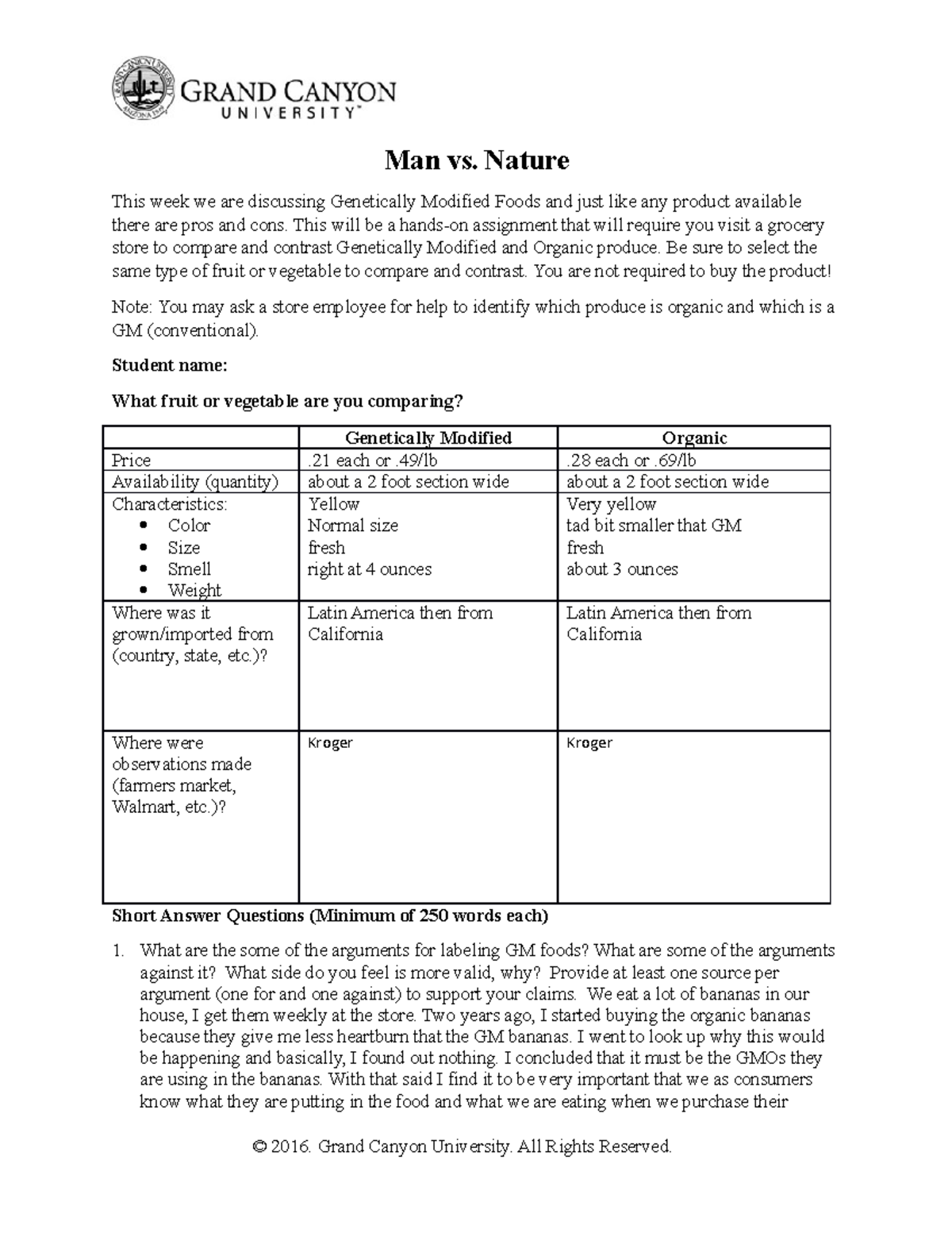 BIO 220 RS Manvs Nature - Man vs. Nature This week we are discussing ...