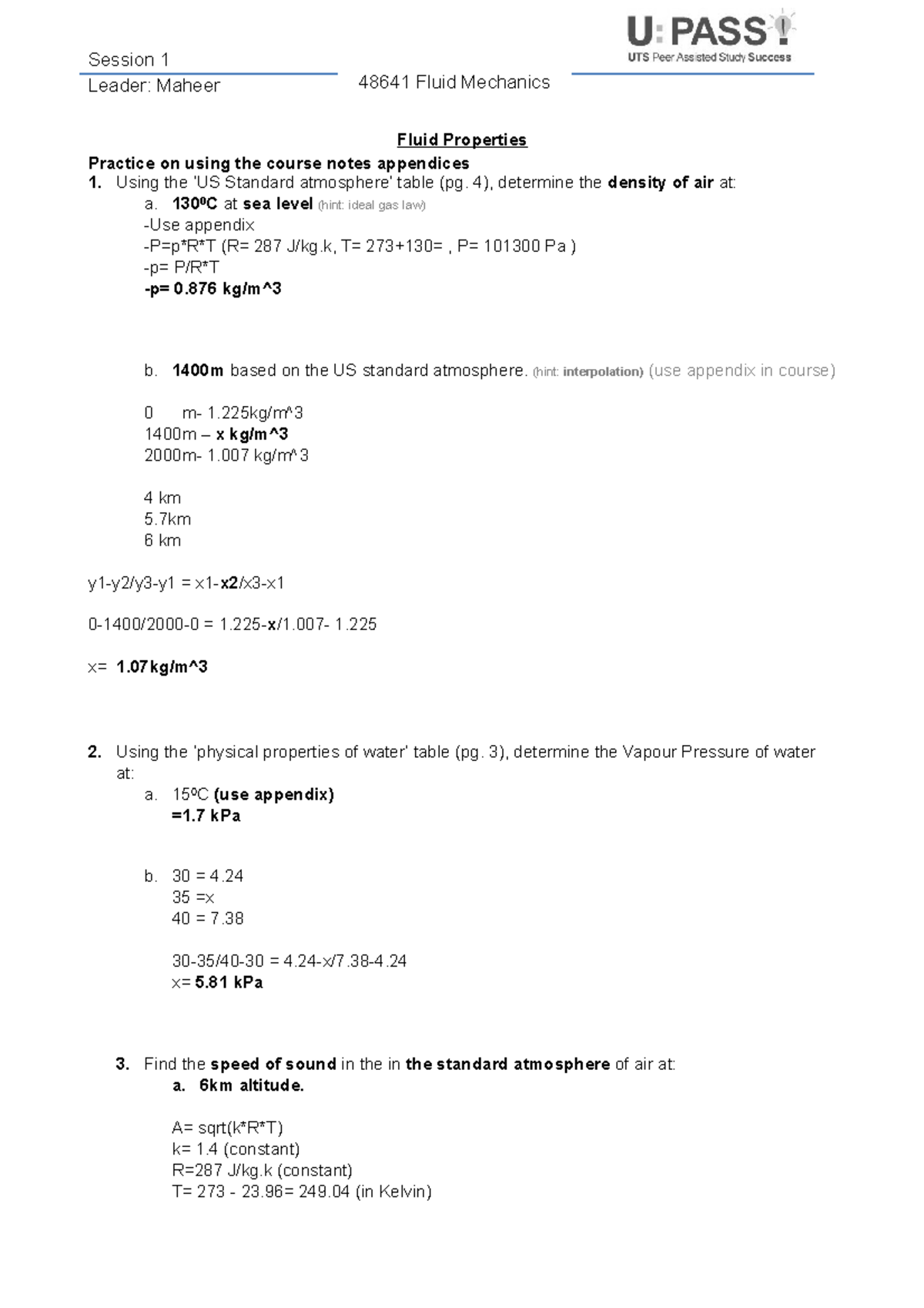 Session 01 Fluid Properties Worked Out Monday - Fluid Properties ...