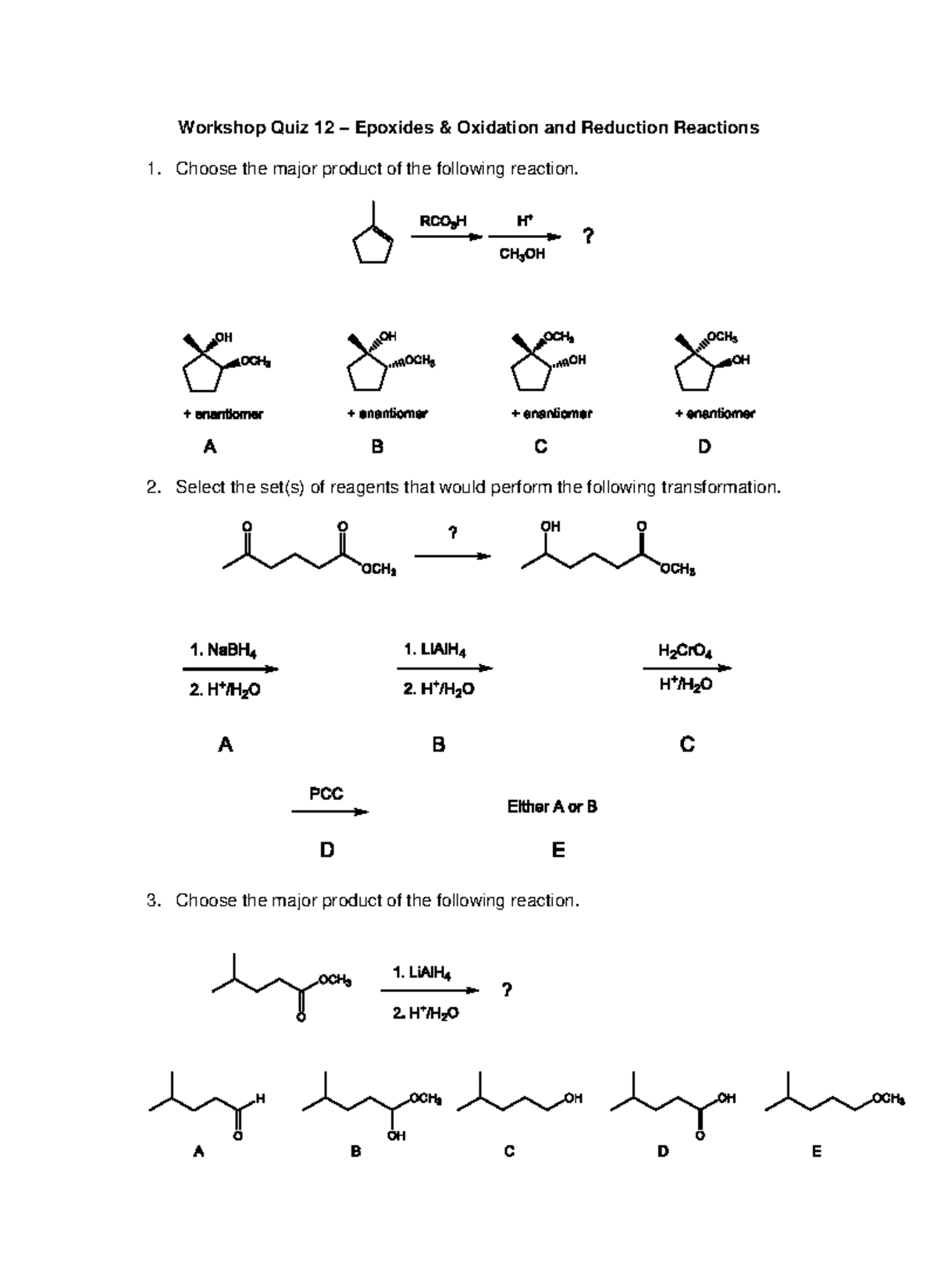 Quiz 12 - Ethers, Epoxides & Oxidation and Reduction Reactions ...