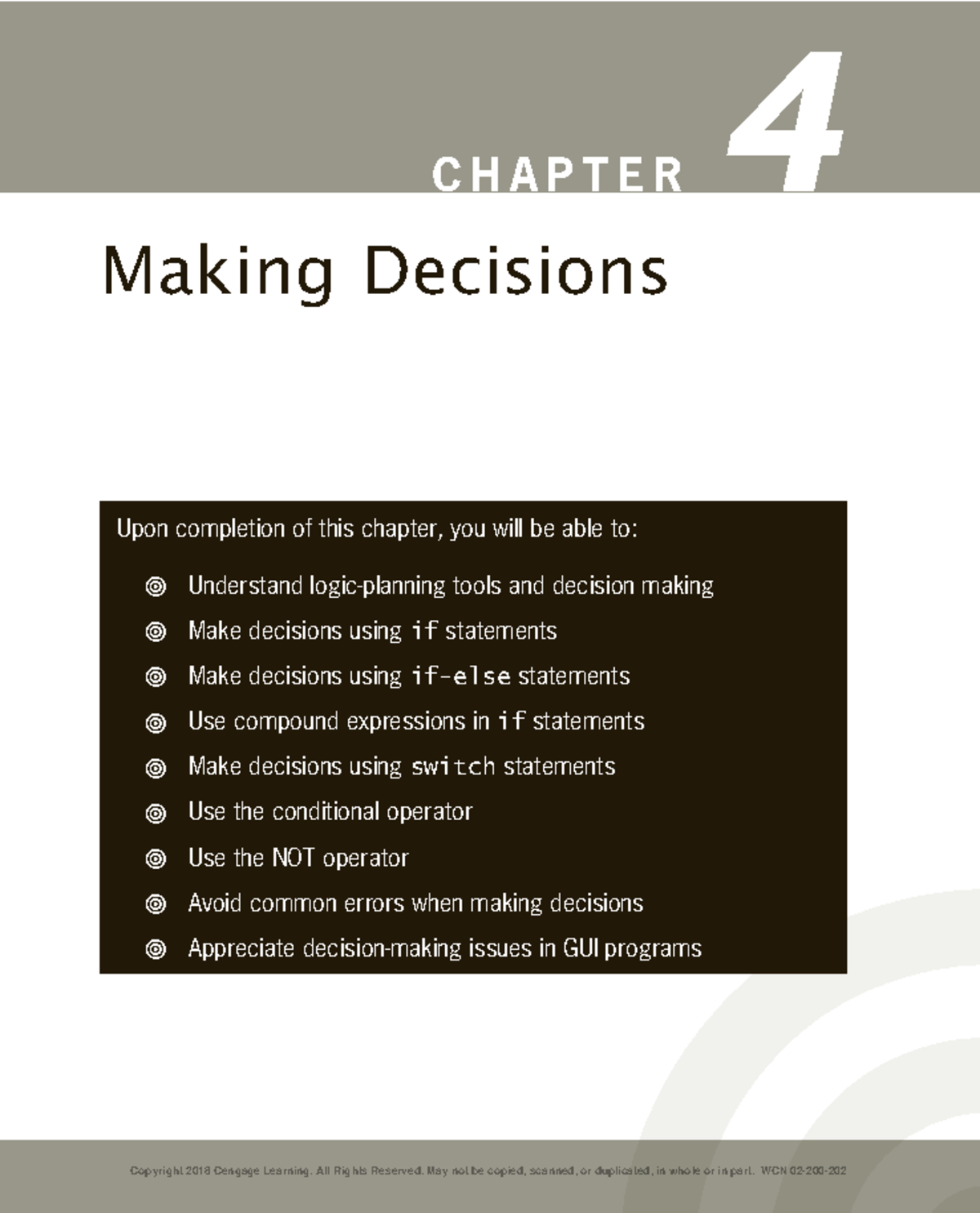Textbook - C#-Joycee[ 160-202] - C H A P T E R 4 Making Decisions Upon completion of this ...
