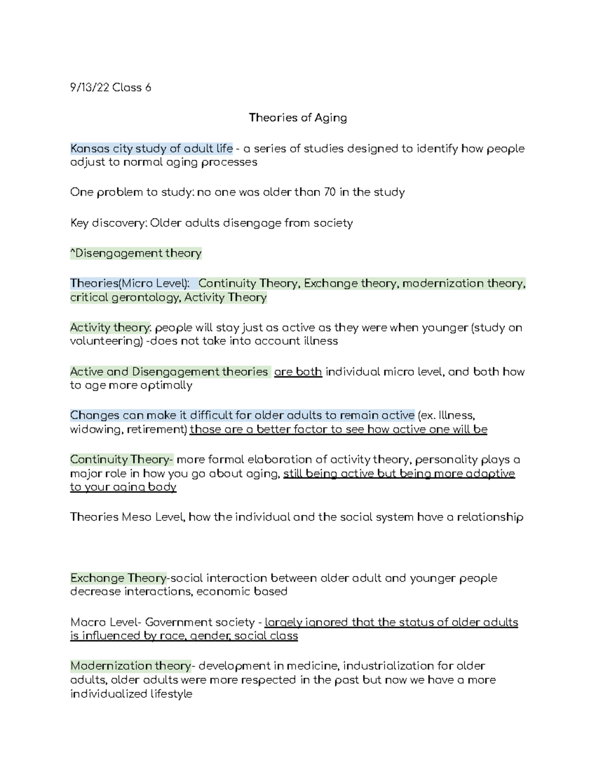 Gty classs notes 6 - Gty 154 with Ms. Bailey - 9/13/22 Class 6 Theories ...