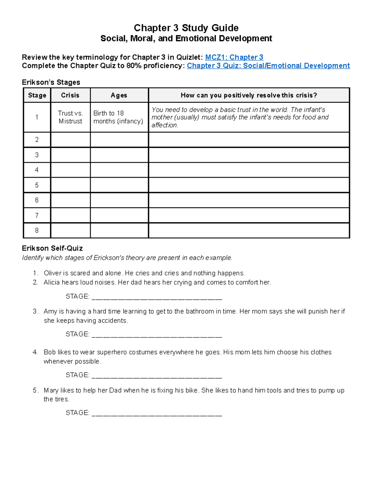 Chapter 3 Study Guide v3 - Chapter 3 Study Guide Social, Moral, and ...