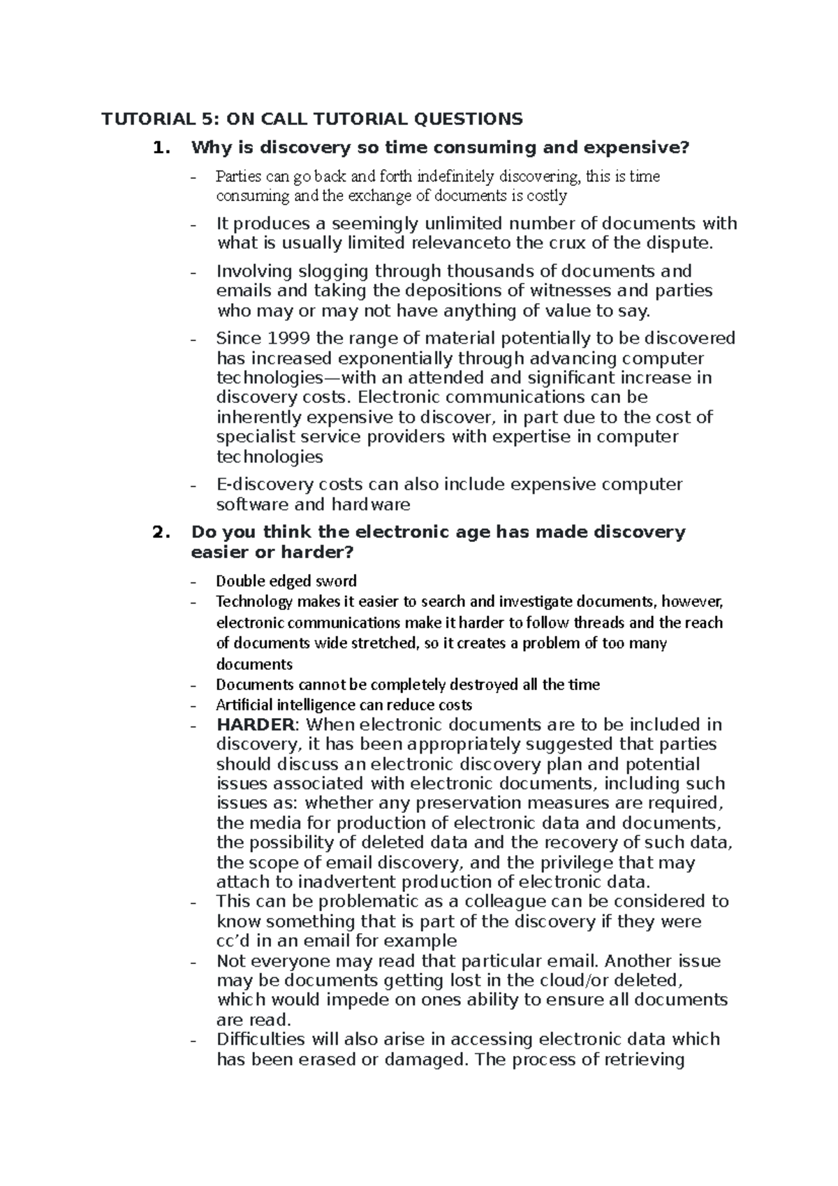 Tutorial 5 Questions - TUTORIAL 5: ON CALL TUTORIAL QUESTIONS Why is ...