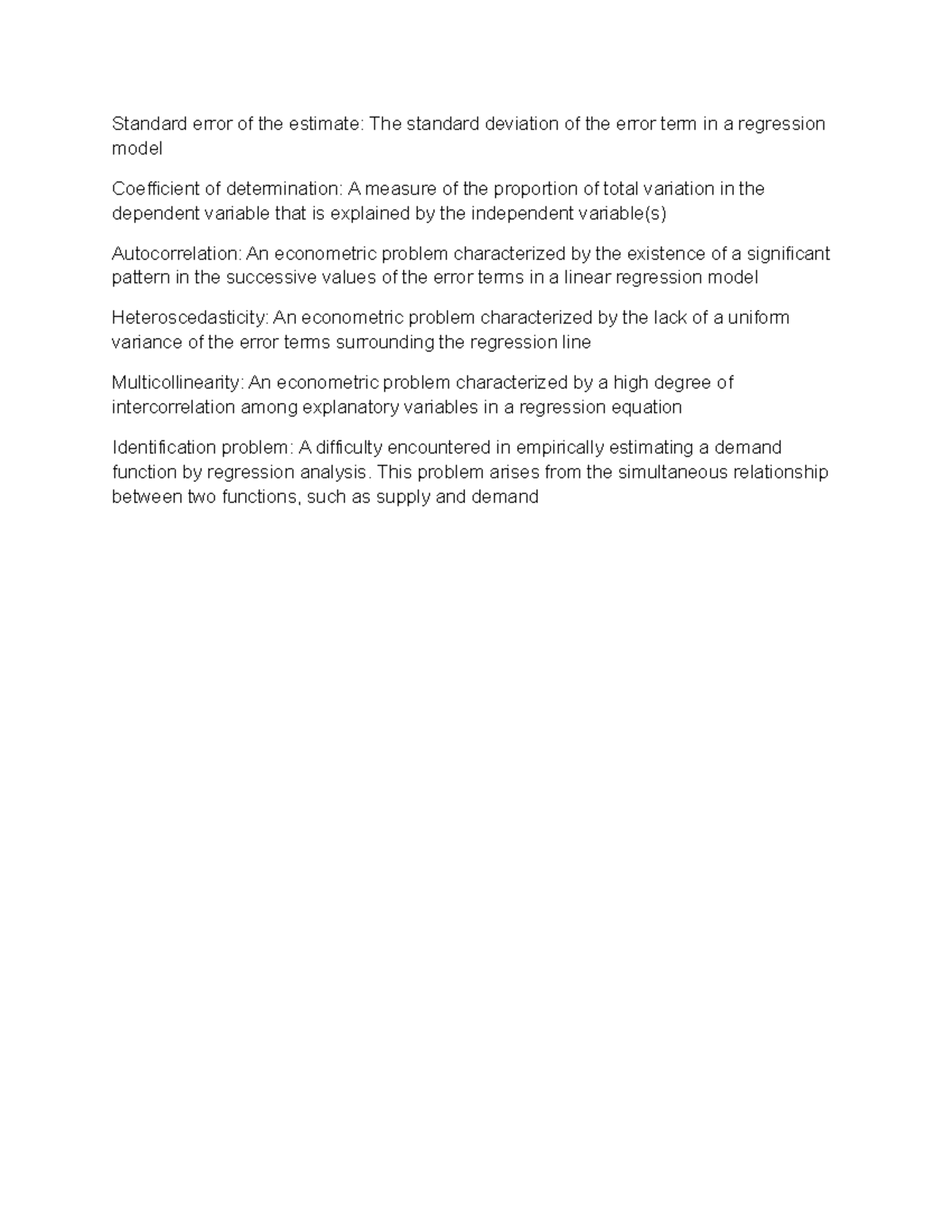 Managerial Economics Chapter 4 Vocab - Standard error of the estimate ...