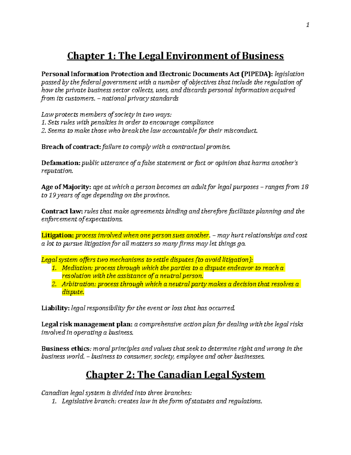 Buisness Law - Midterm Notes - Chapter 1: The Legal Environment of ...