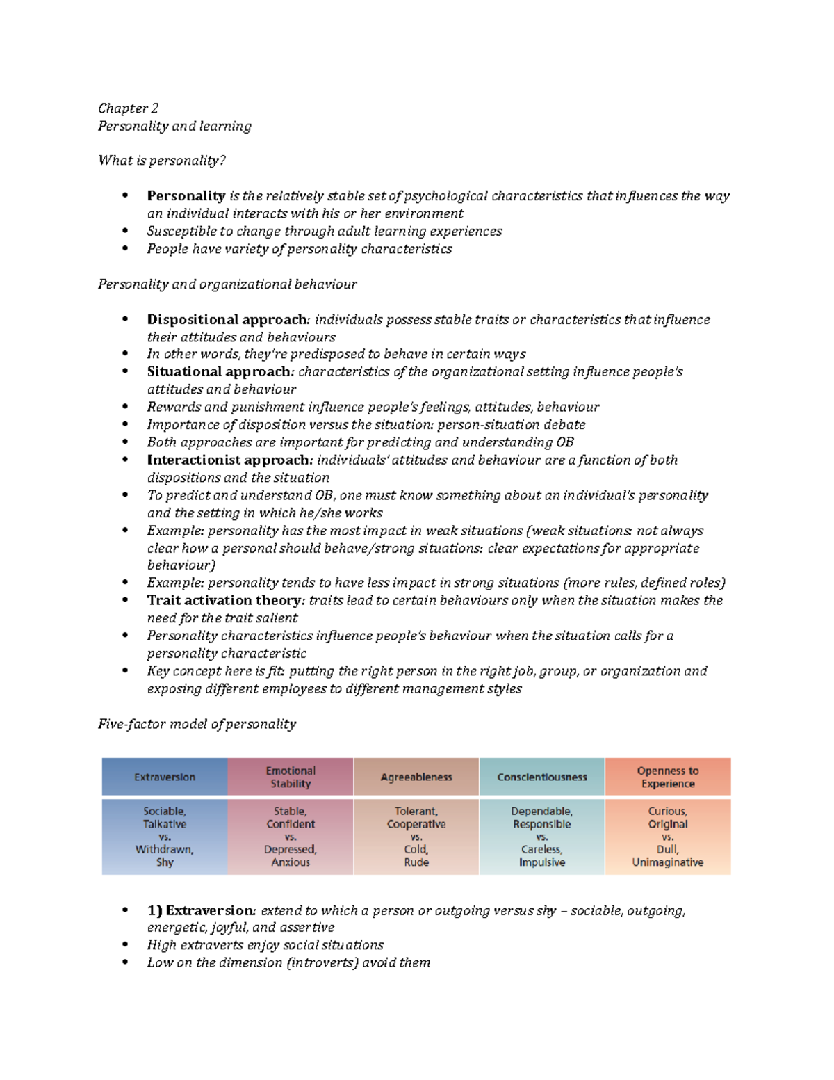 Chapter 2 - Chapter 2 Personality and learning What is personality ...