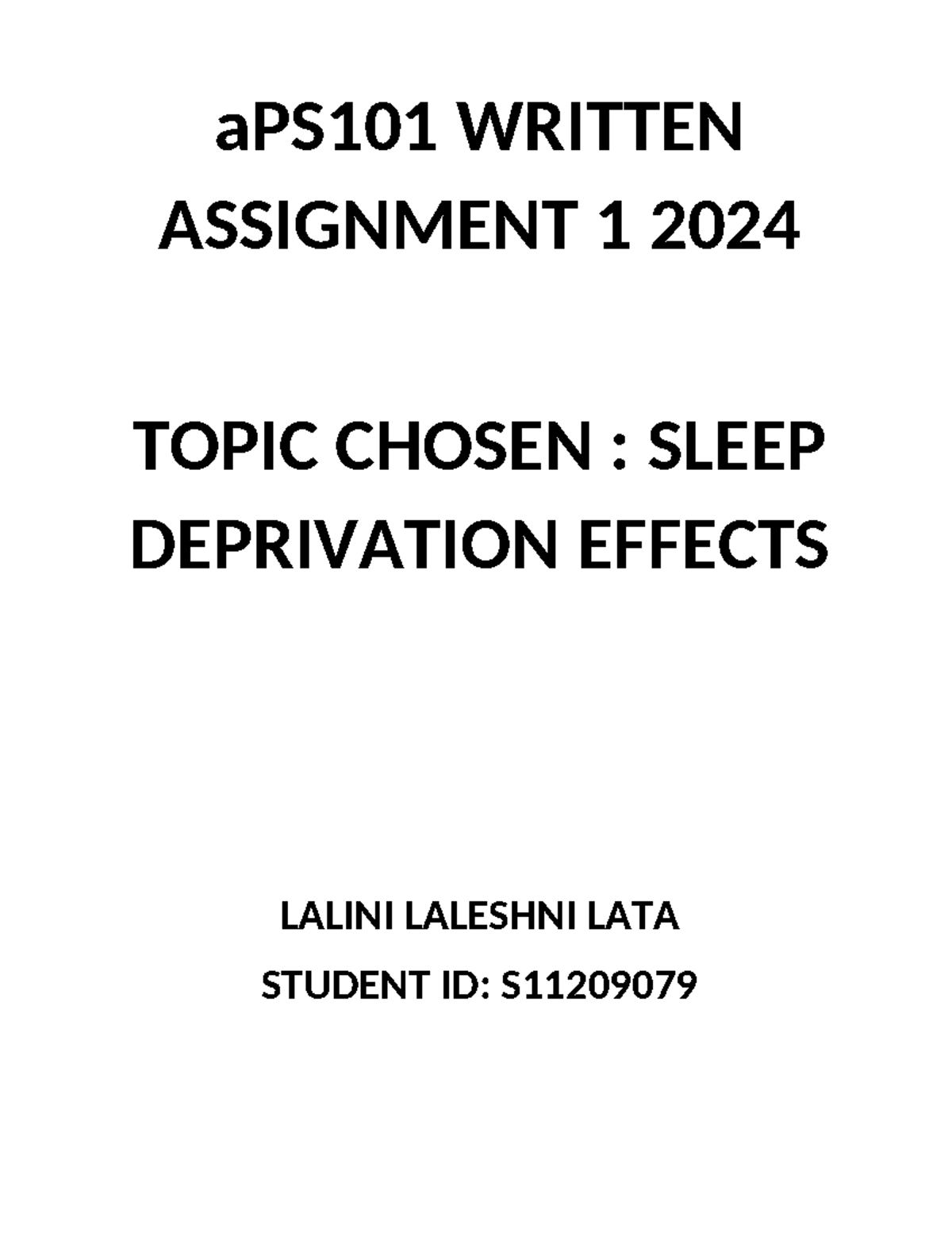 PS101 Written Assignment 1 2024 - aPS101 WRITTEN ASSIGNMENT 1 2024 ...