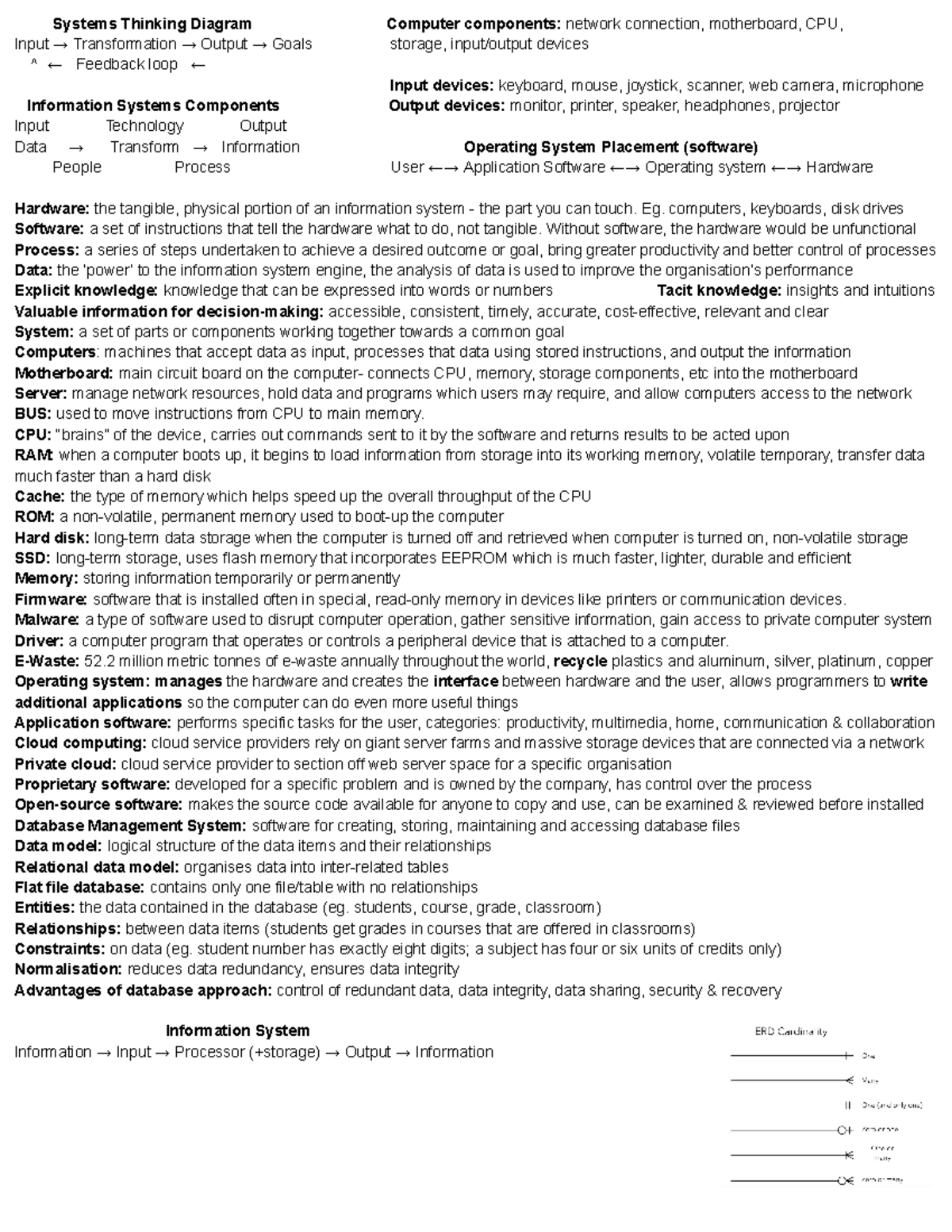 Midterm cheat sheet - Systems Thinking Diagram Computer components ...