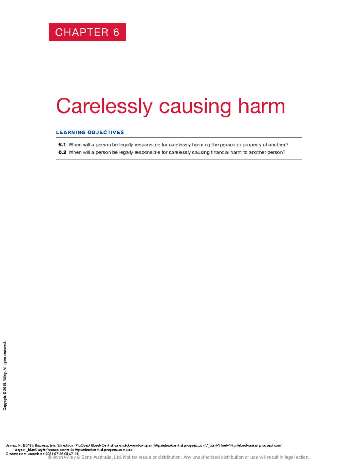 Business Law, 5th Edition - (Chapter 6 Carelessly causing harm) - CHAPTER 6 Carelessly causing ...