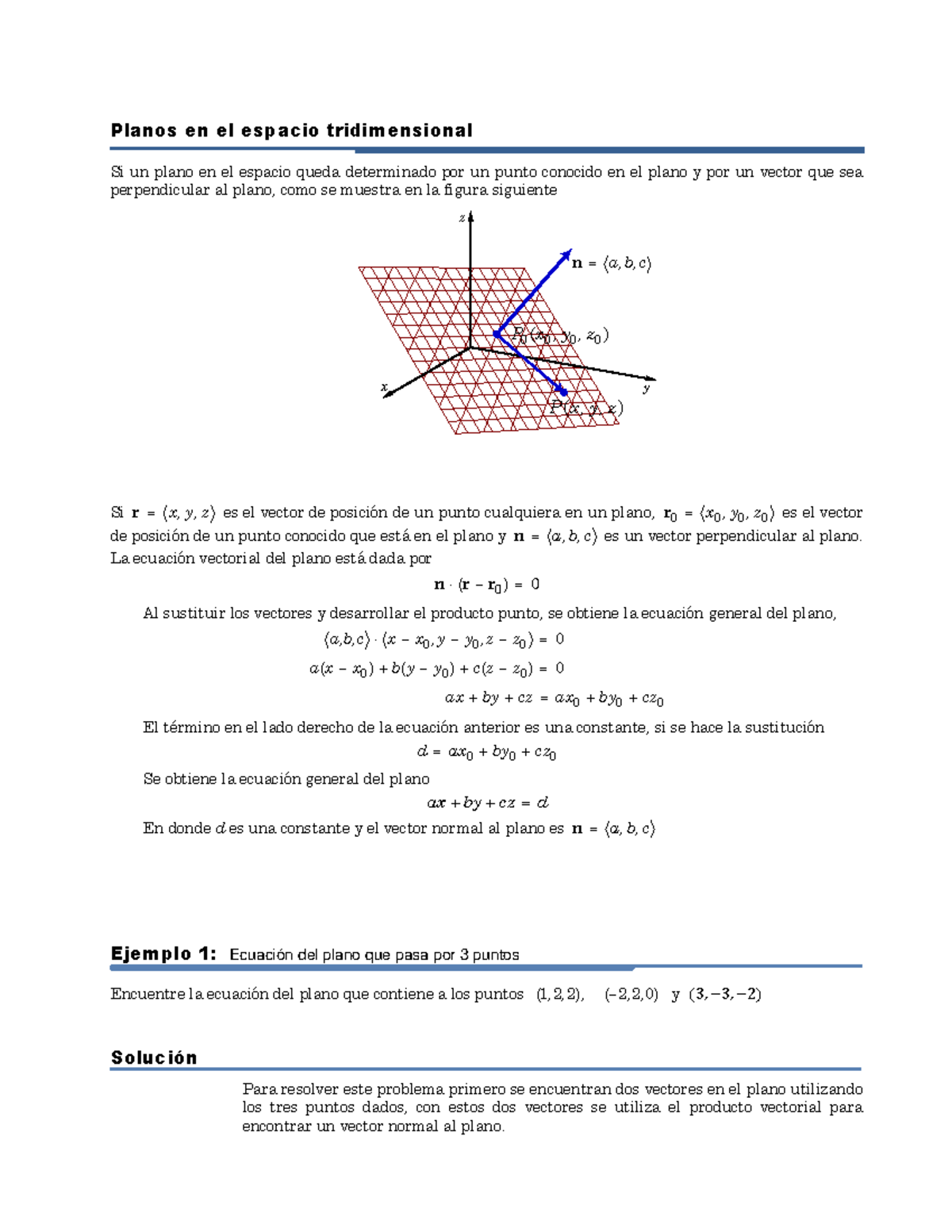 17 Planos en el espacio tridimensional - La ecuaciÛn vectorial del plano est· dada por n ( r − r ...