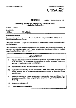 101 2020 3 b - Tutorial letters - SOC1501 - Unisa - Studocu