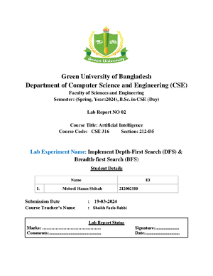 Lab Report 1 - 212002 044 - Green University of Bangladesh Department ...