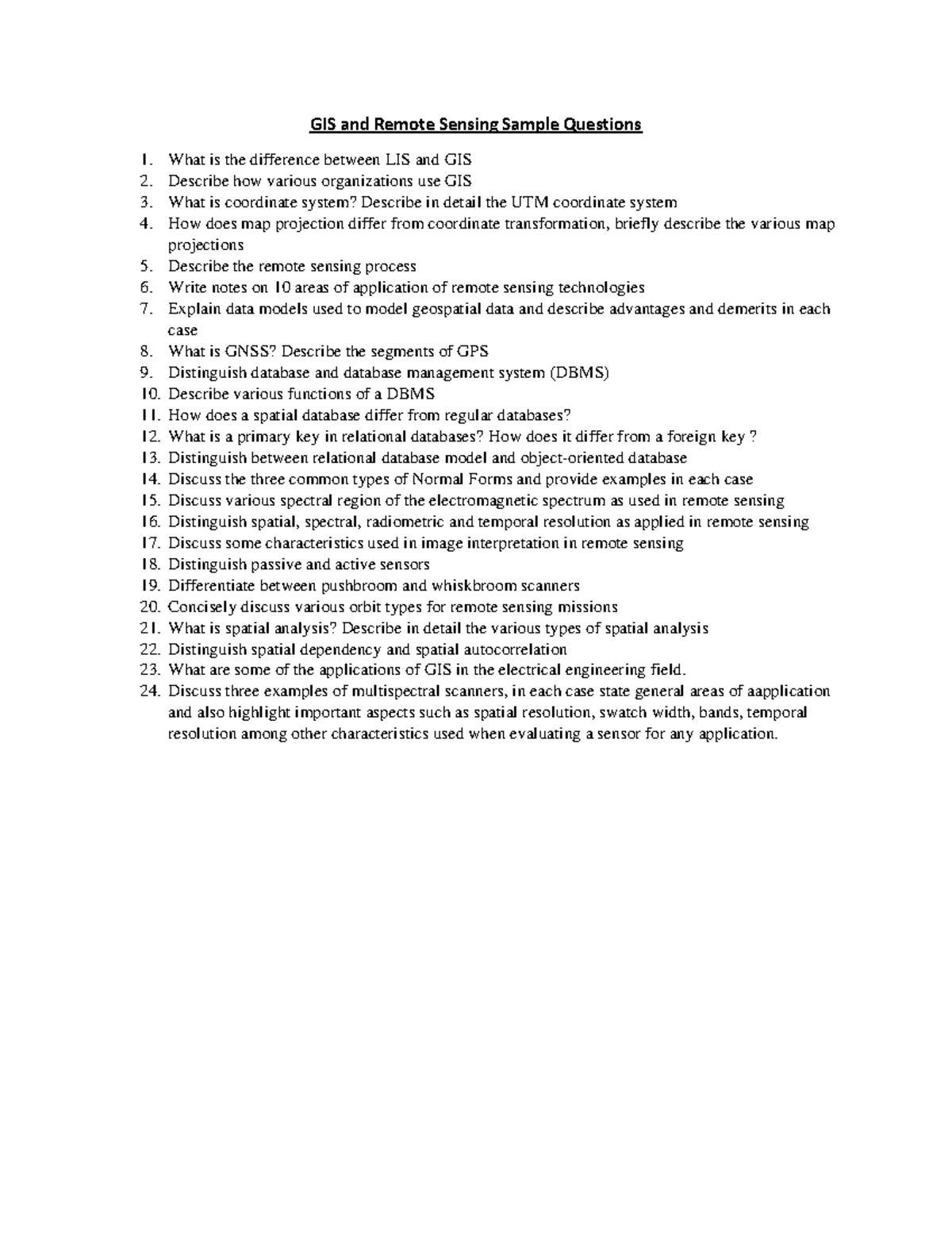GIS and RIS Sample Questions - GIS and Remote Sensing Sample Questions ...