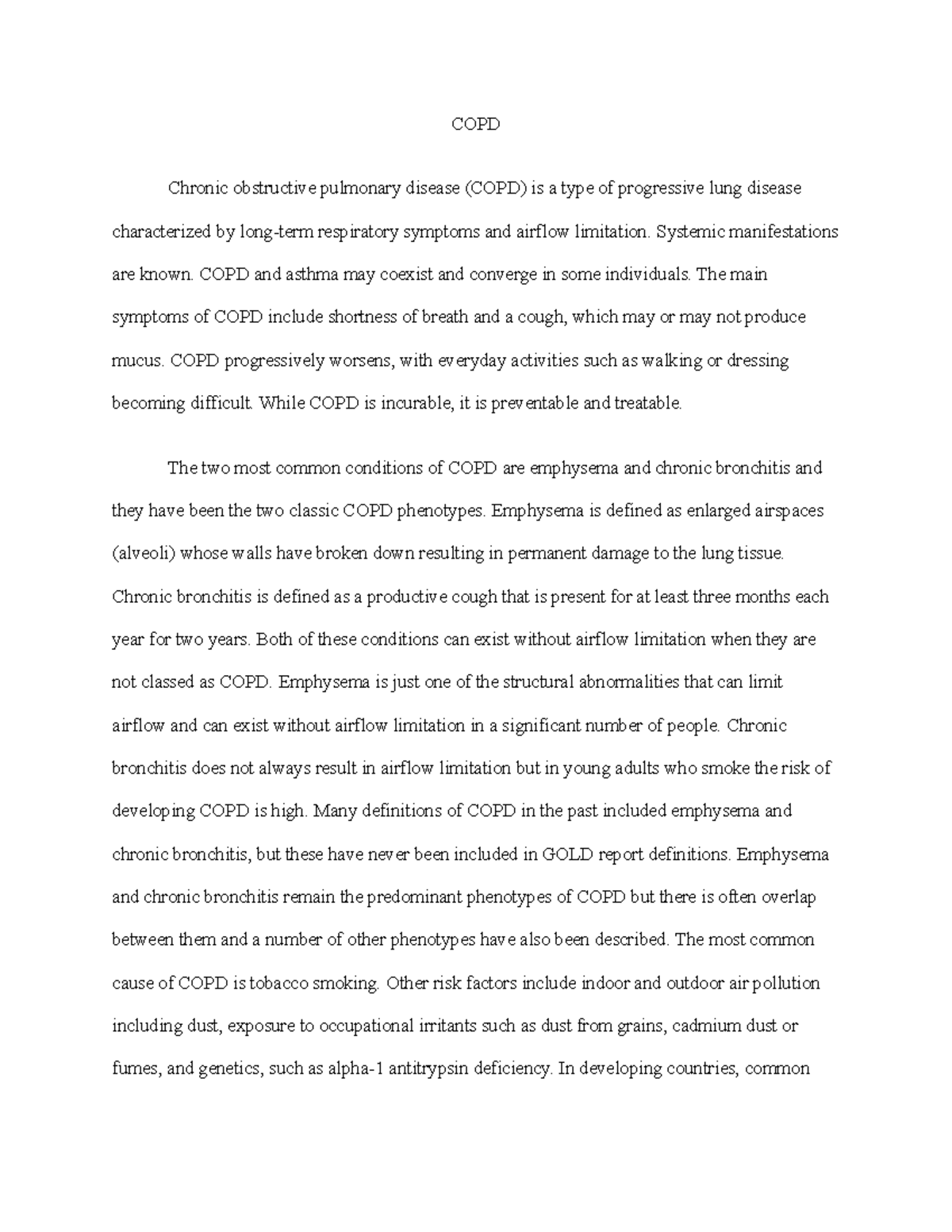 COPD - Summary on COPD - COPD Chronic obstructive pulmonary disease ...