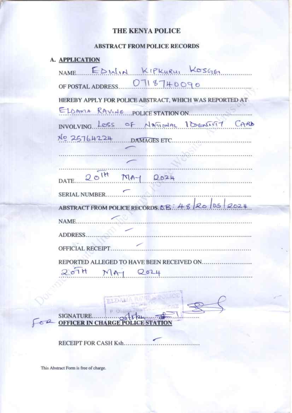 Police Abstract 20240523 11094527 - THE KENYA POLICE ABSTRACT FROM ...