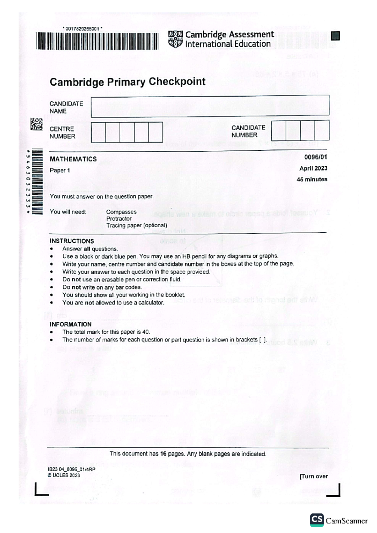 Primary Checkpoint Paper 1 April - May 2023 - Matematika Dasar - Studocu