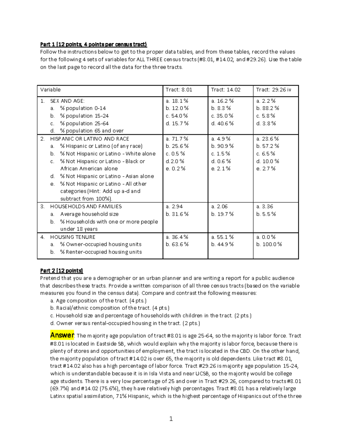 GEOG5 Assignment 4 - 1 Part 1 ( 12 points, 4 points per census tract ...