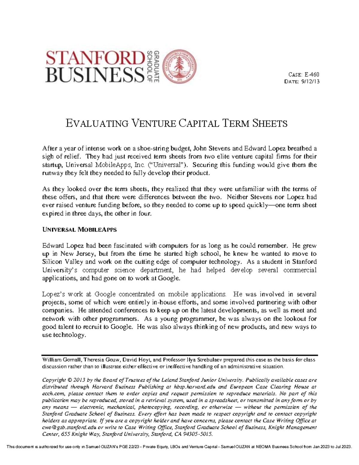 Stanford Case - CASE: E- DATE: 9/12/ William Gornall, Theresia Gouw ...