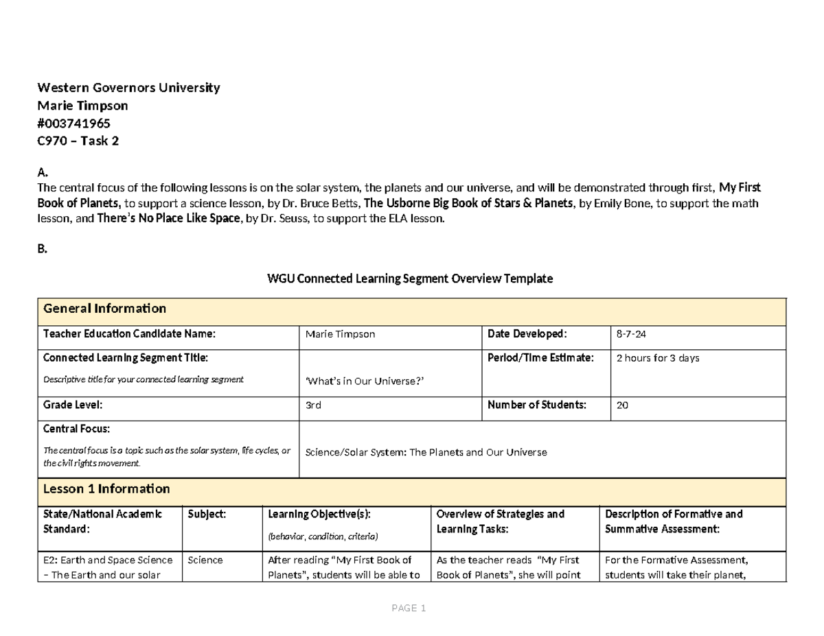 C970 Task 2 - TAsk 2 of C970 for 3rd grade. - Western Governors ...