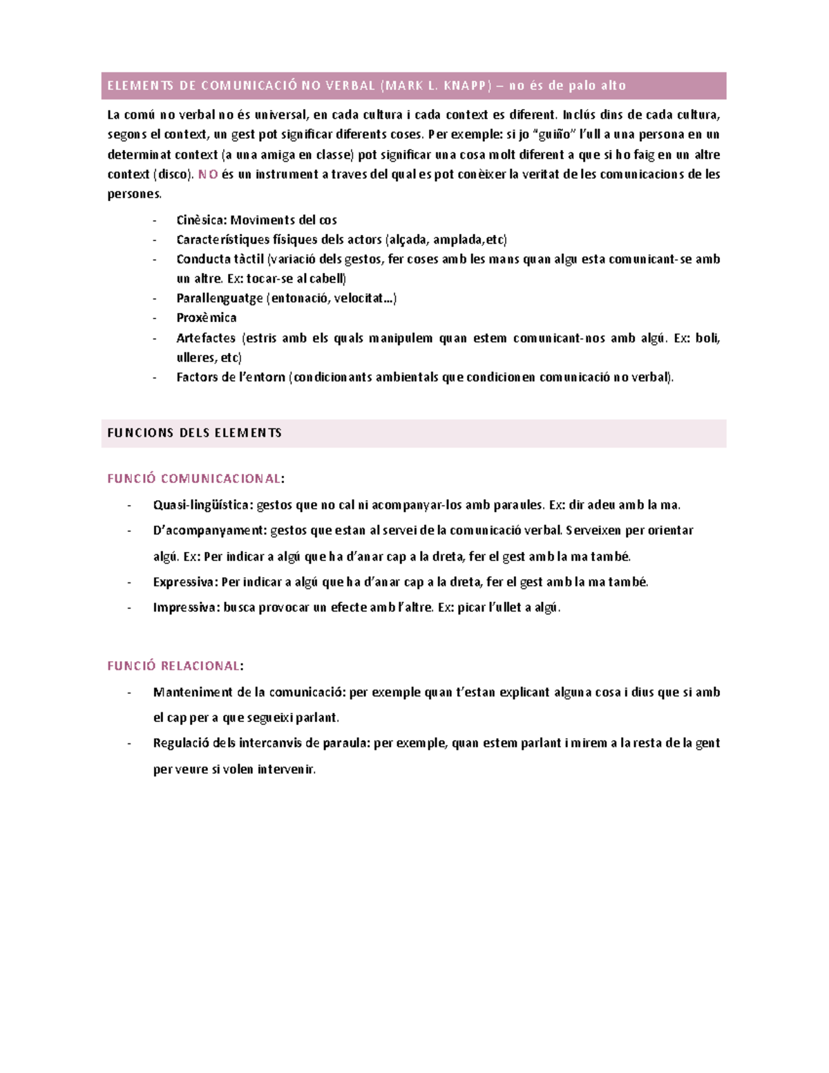 Elements comu no verbal - ELEMENTS DE COMUNICACIÓ NO VERBAL (MARK L ...