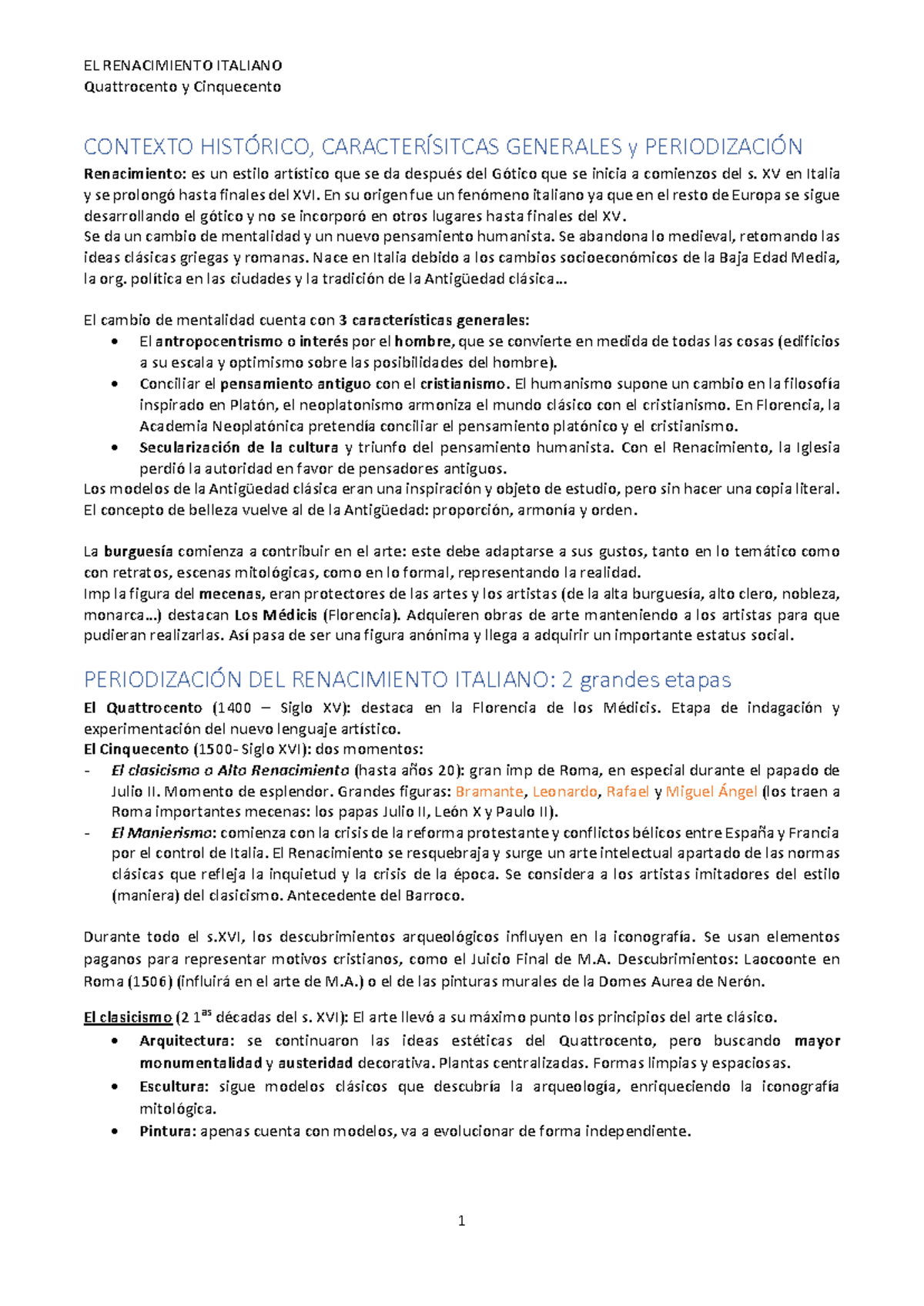 EL Renacimiento Italiano XV-XVI - Quattrocento y Cinquecento CONTEXTO ...