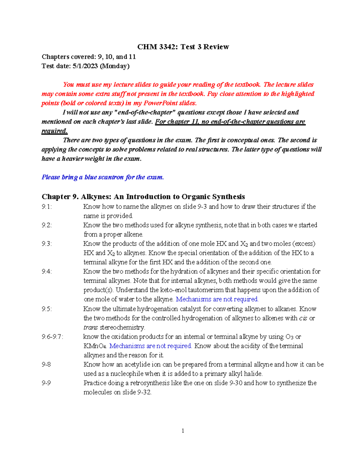 Test 3 study guide CHM-3342 - 1 CHM 3342: Test 3 Review Chapters ...
