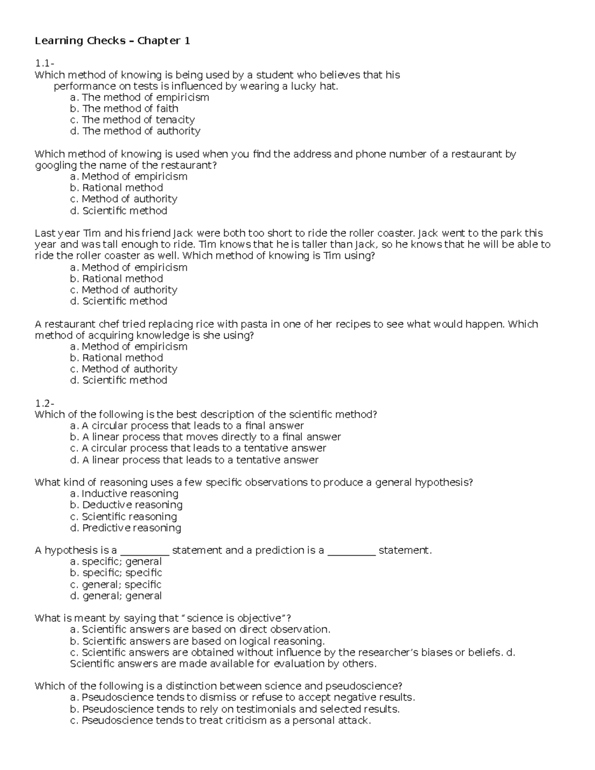 Learning checks for midterm - Learning Checks – Chapter 1 1- Which ...