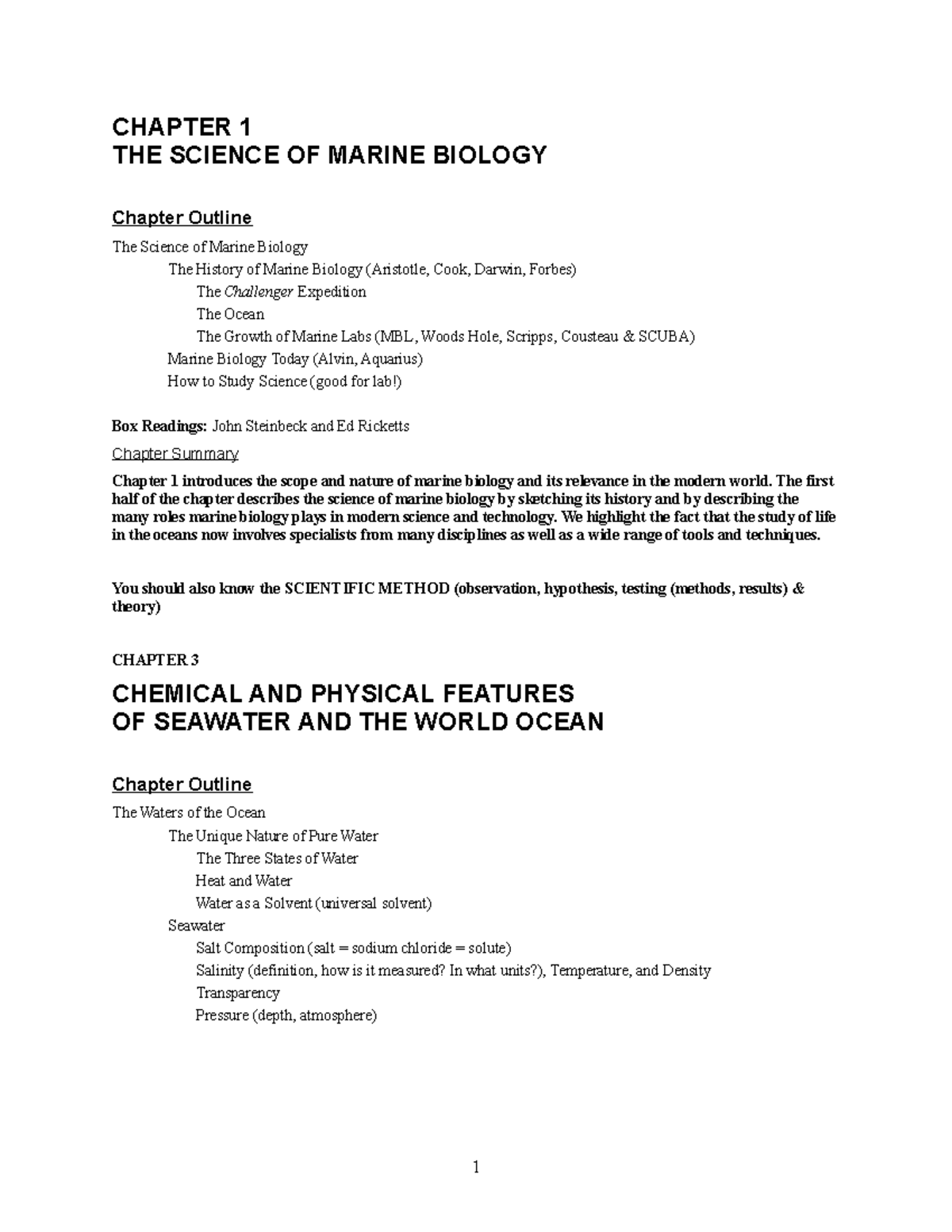 marinebio.outlineofsection1 - CHAPTER 1 THE SCIENCE OF MARINE BIOLOGY ...