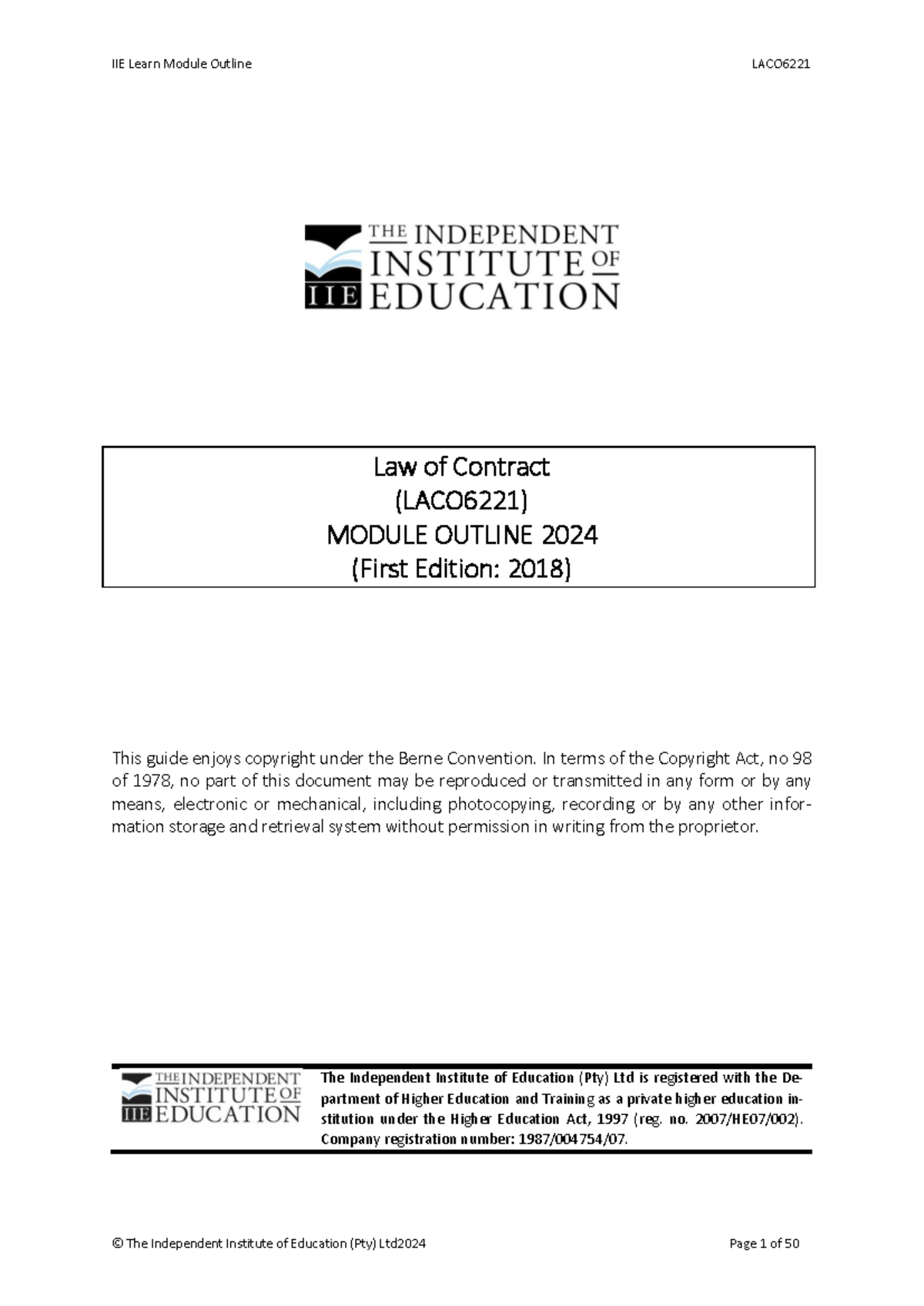 LACO6221 MO - module outline - Law of Contract (LACO6221) MODULE ...
