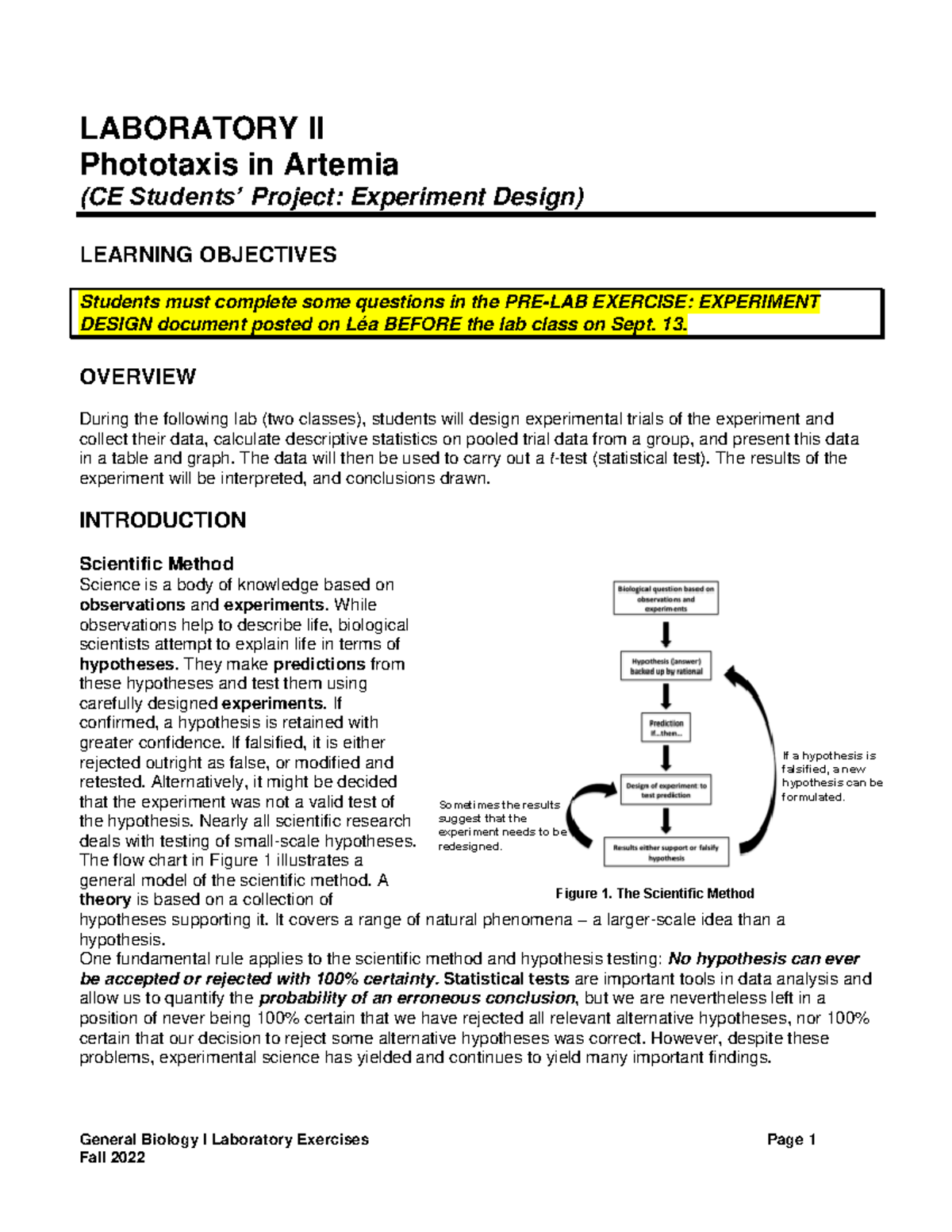 NYA F22-Lab 02 Phototaxis instructions - General Biology I Laboratory Exercises Page 1 ...