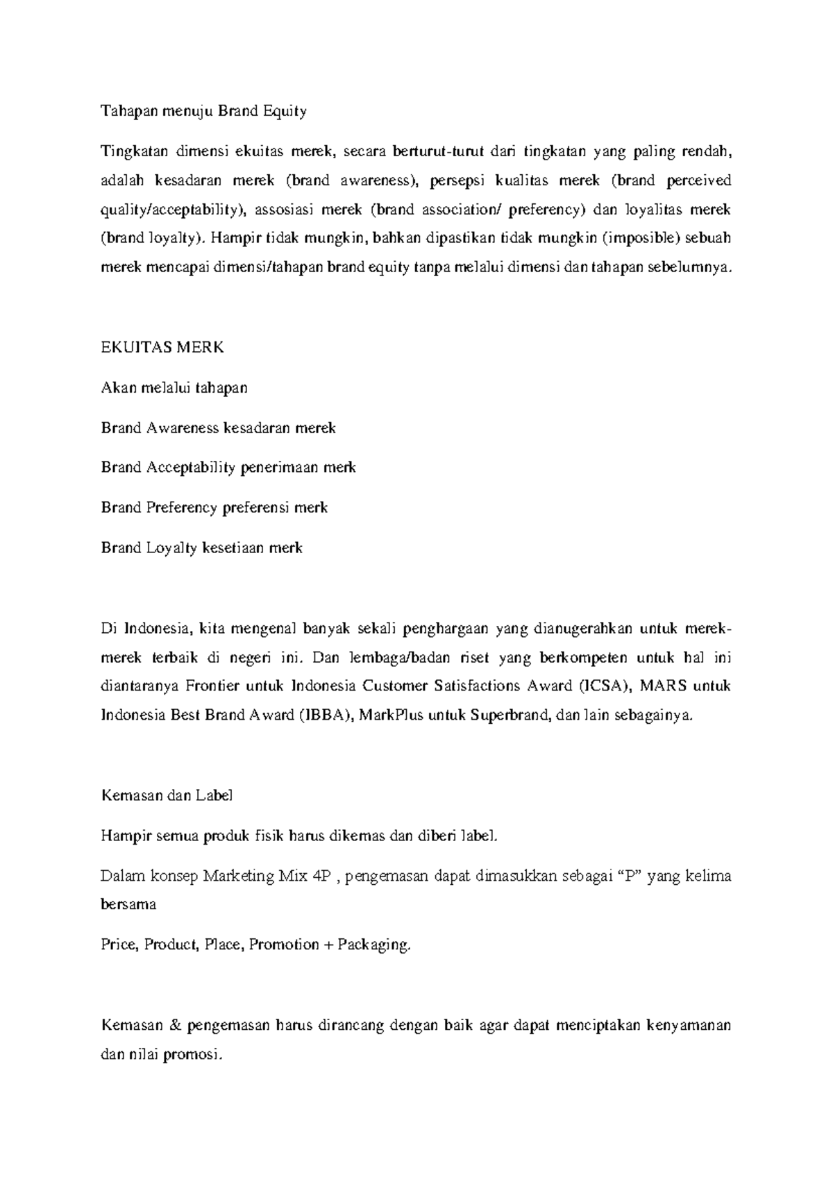 Tahapan menuju Brand Equity - Tahapan menuju Brand Equity Tingkatan ...