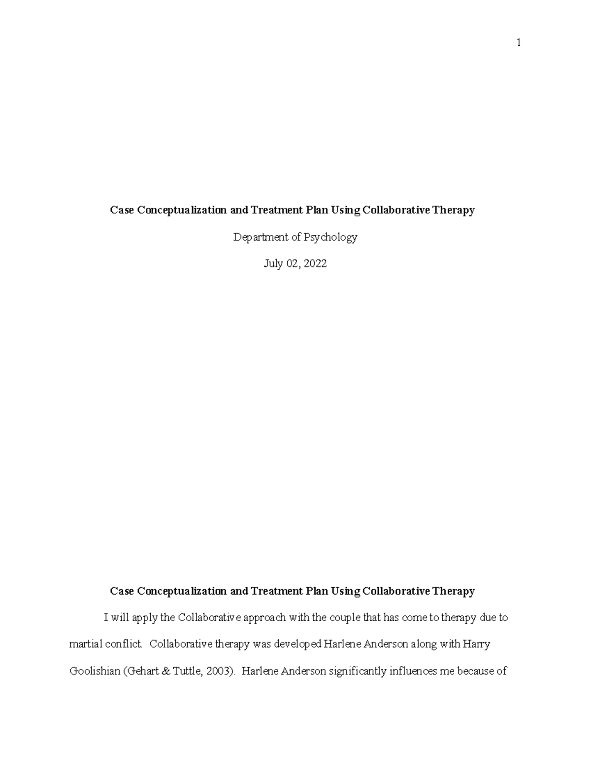Case Conceptualization and Treatment Plan Using Collaborative Therapy ...