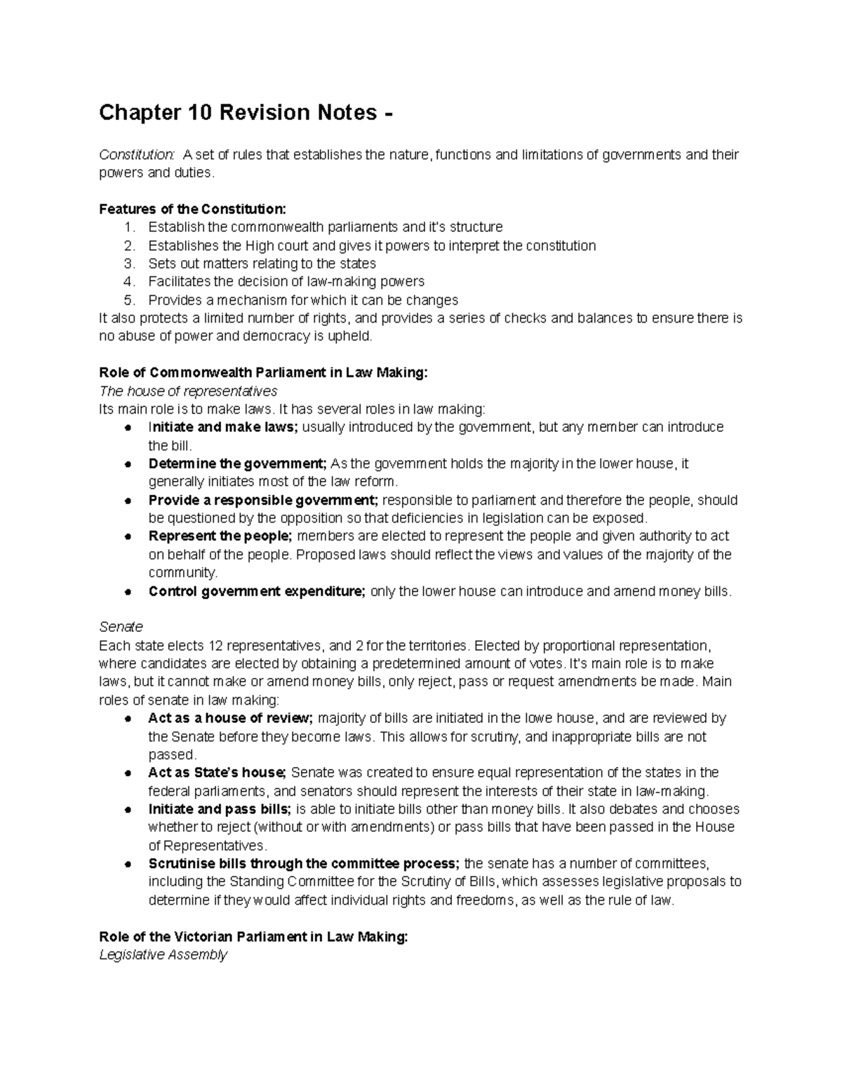 Chapter 10 Revision Notes - Chapter 10 Revision Notes - Constitution: A ...