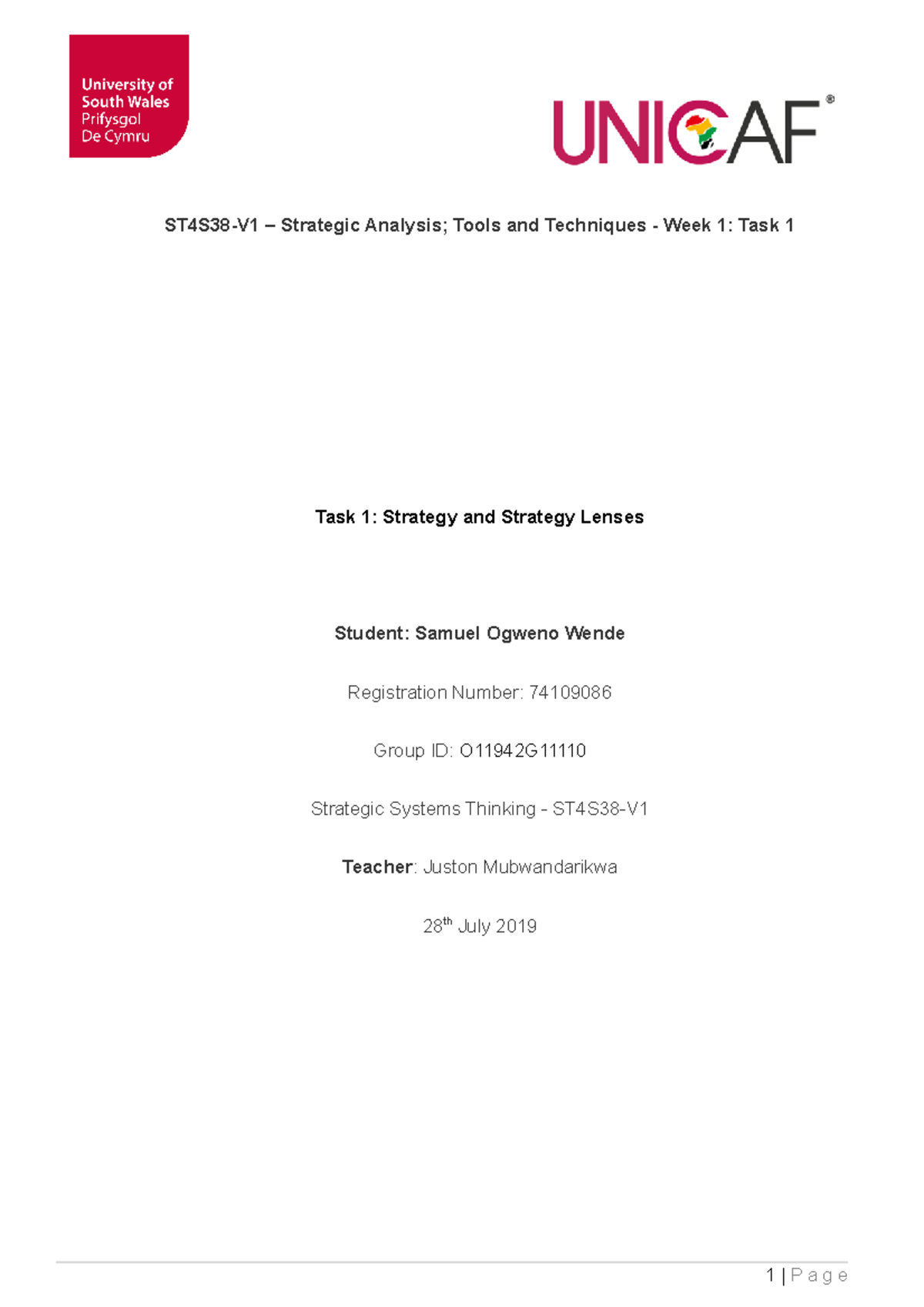 74109086 Samuel Ogweno Wende Week 1 ST4S38 V1 Strategic Analysis