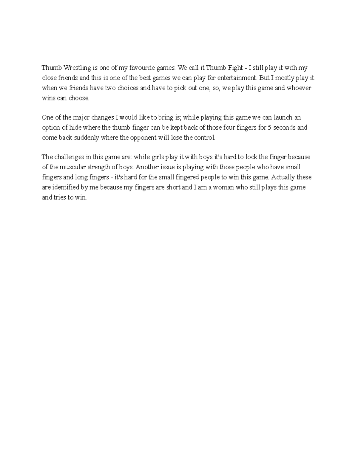 Task- Sport - Mandatory Assignment - Thumb Wrestling is one of my ...