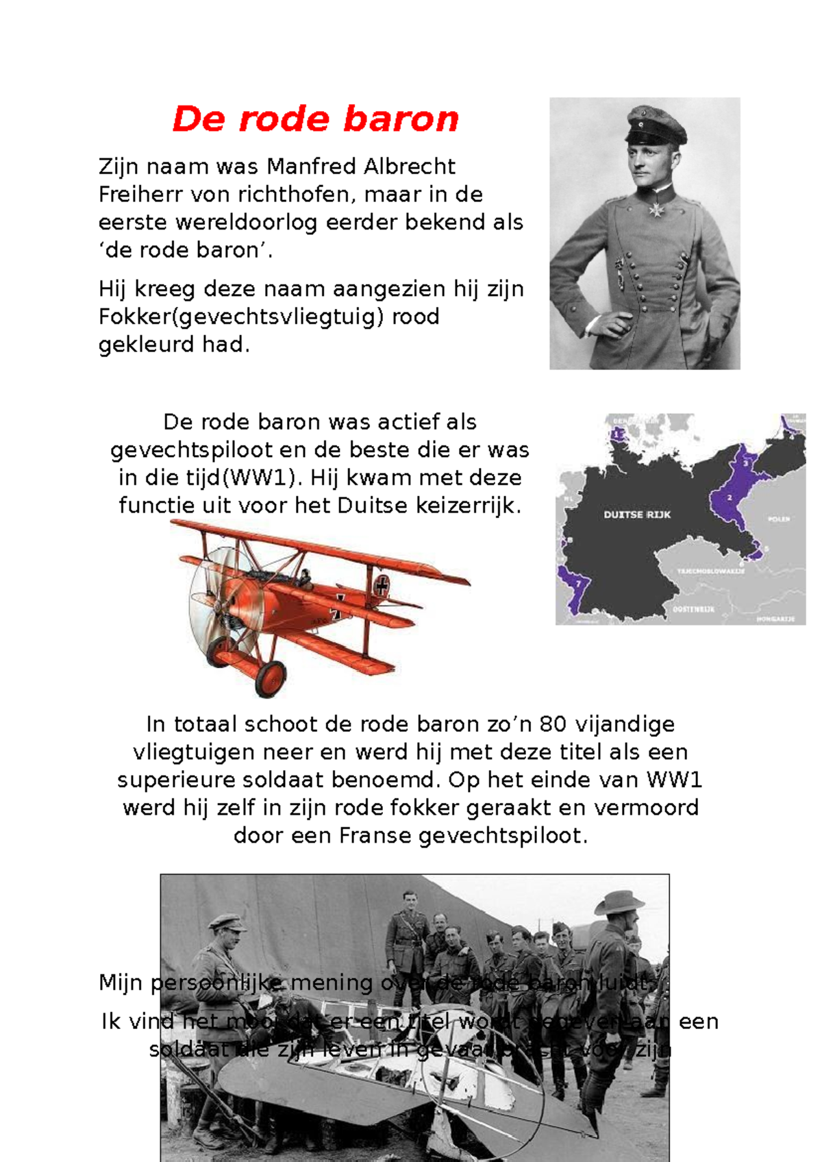 WW1 De Rode Baron - geen - De rode baron Zijn naam was Manfred Albrecht ...