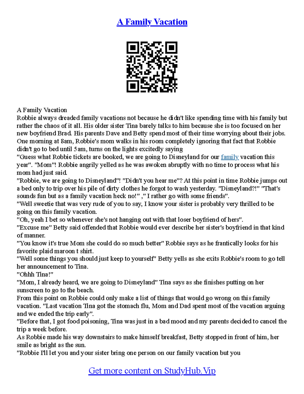 Family Vacation Essay - A Family Vacation A Family Vacation Robbie ...