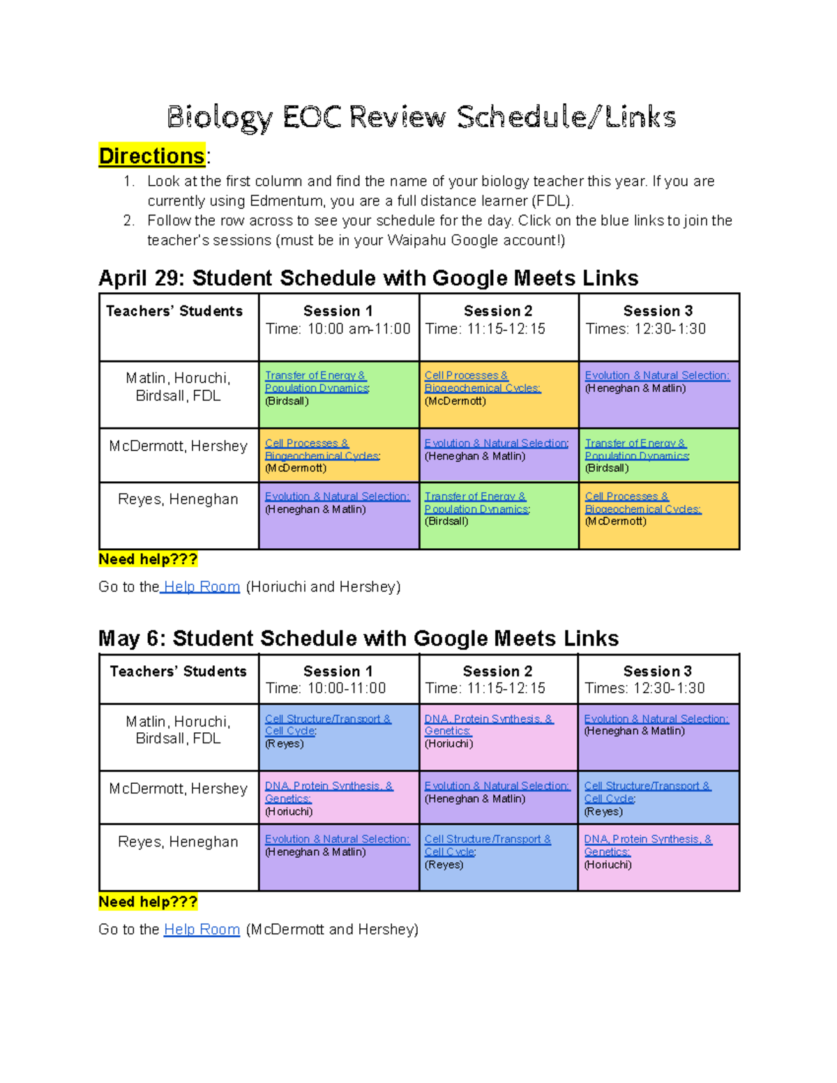 Biology Bootcamp 2023 - Biology EOC Review Schedule/Links Directions: 1 ...
