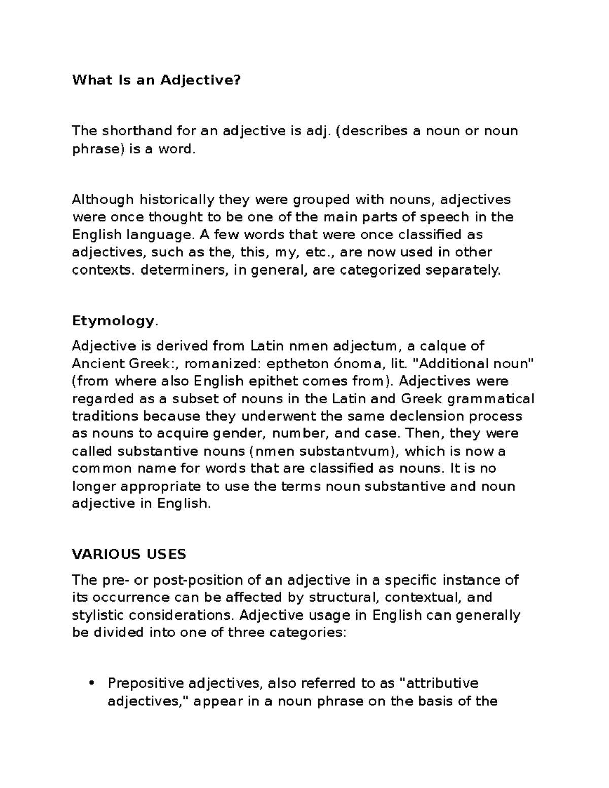 Adjective English What Is An Adjective The Shorthand For An