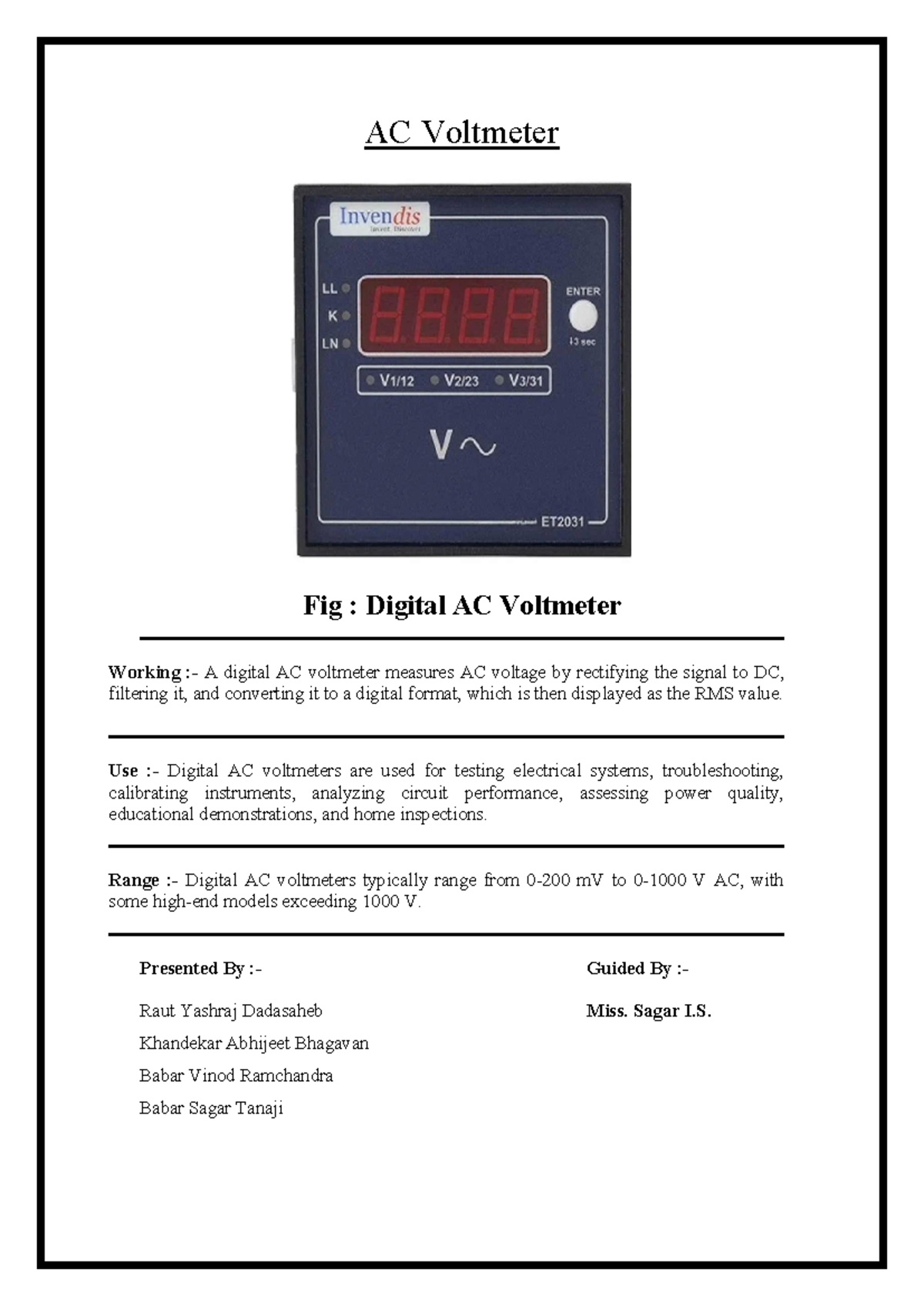 Mane - practicle - AC Voltmeter Fig : Digital AC Voltmeter Working :- A ...