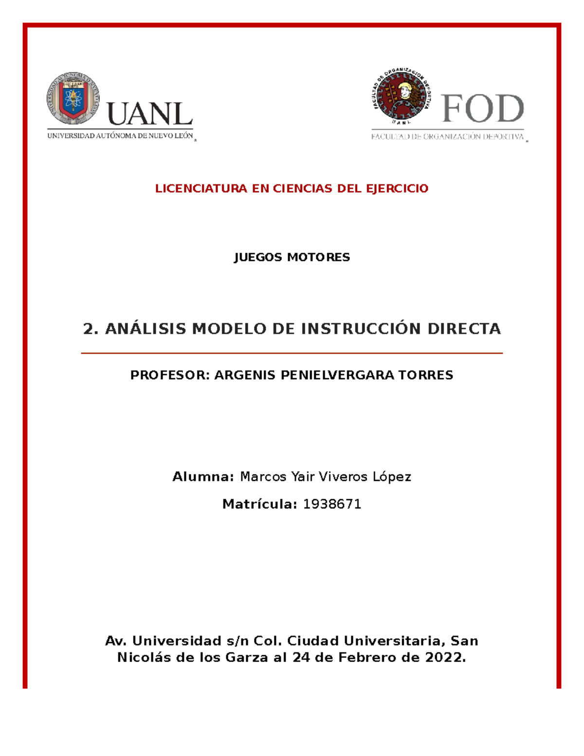 Modelo InstruccióN Directa PEDAGOGÍA FOD - LICENCIATURA EN CIENCIAS DEL ...