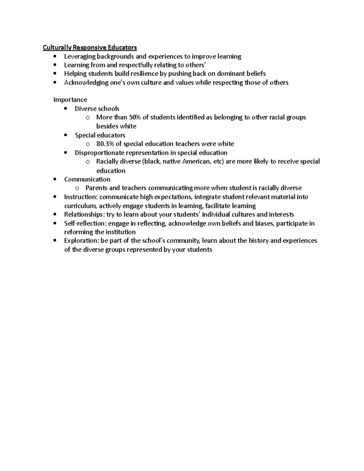 Chapter 3 notes - culturally responsive educators - Culturally ...